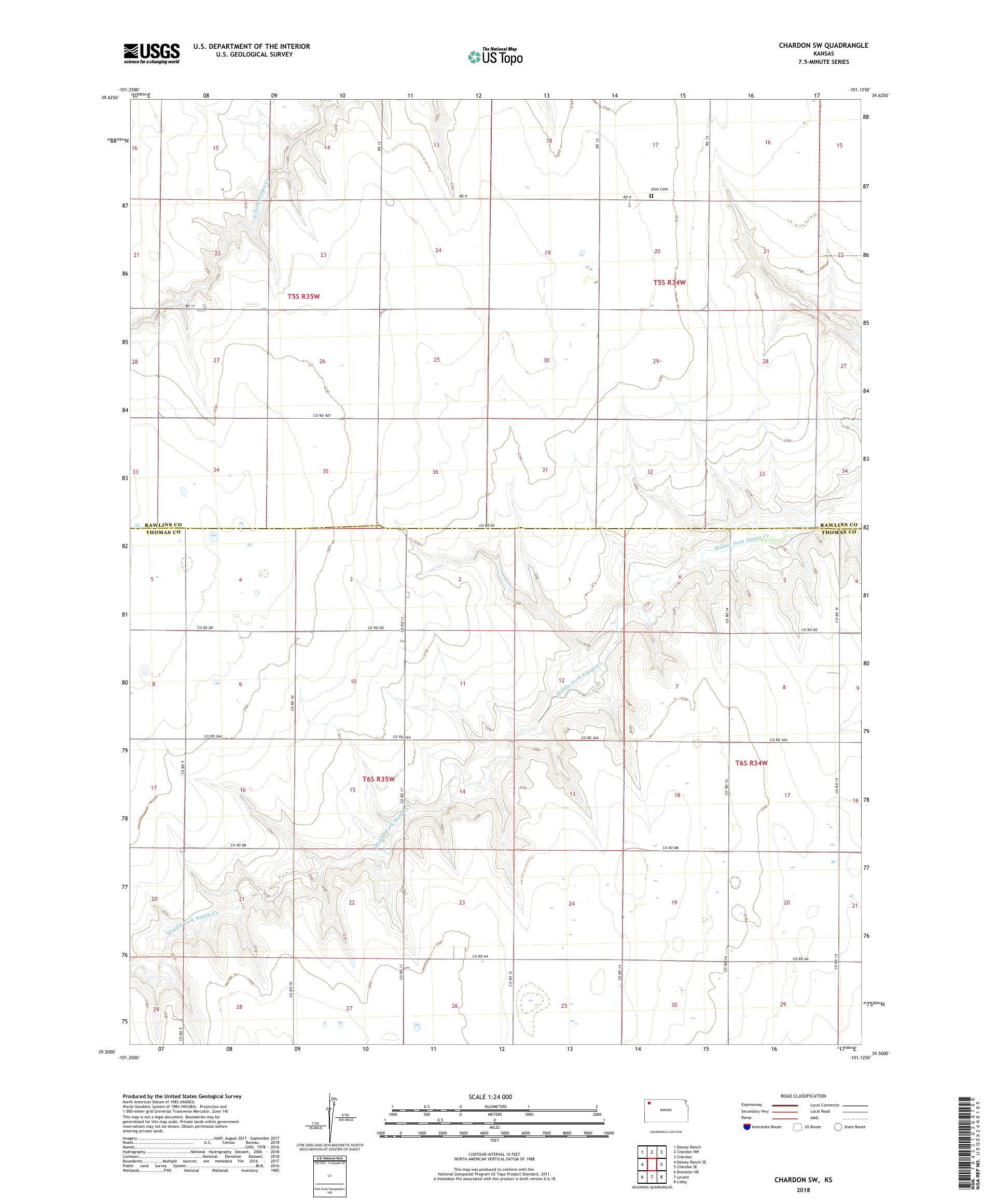 Chardon SW Kansas US Topo Map – MyTopo Map Store