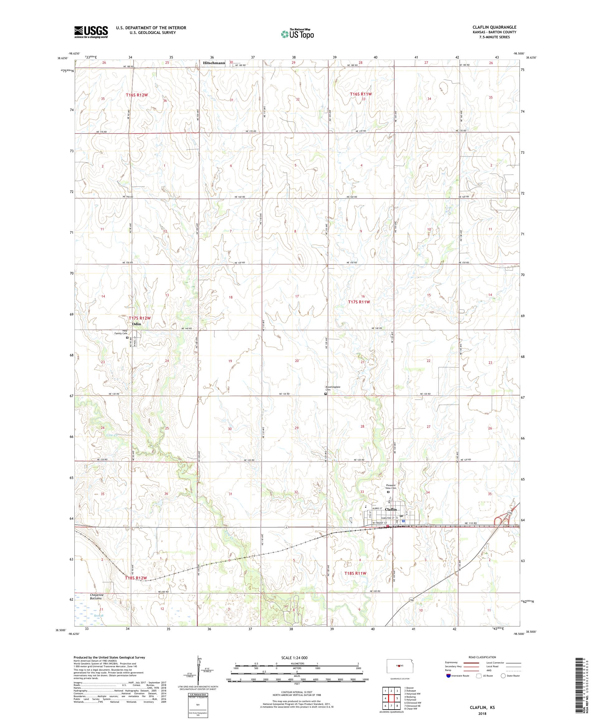 Claflin Kansas US Topo Map – MyTopo Map Store