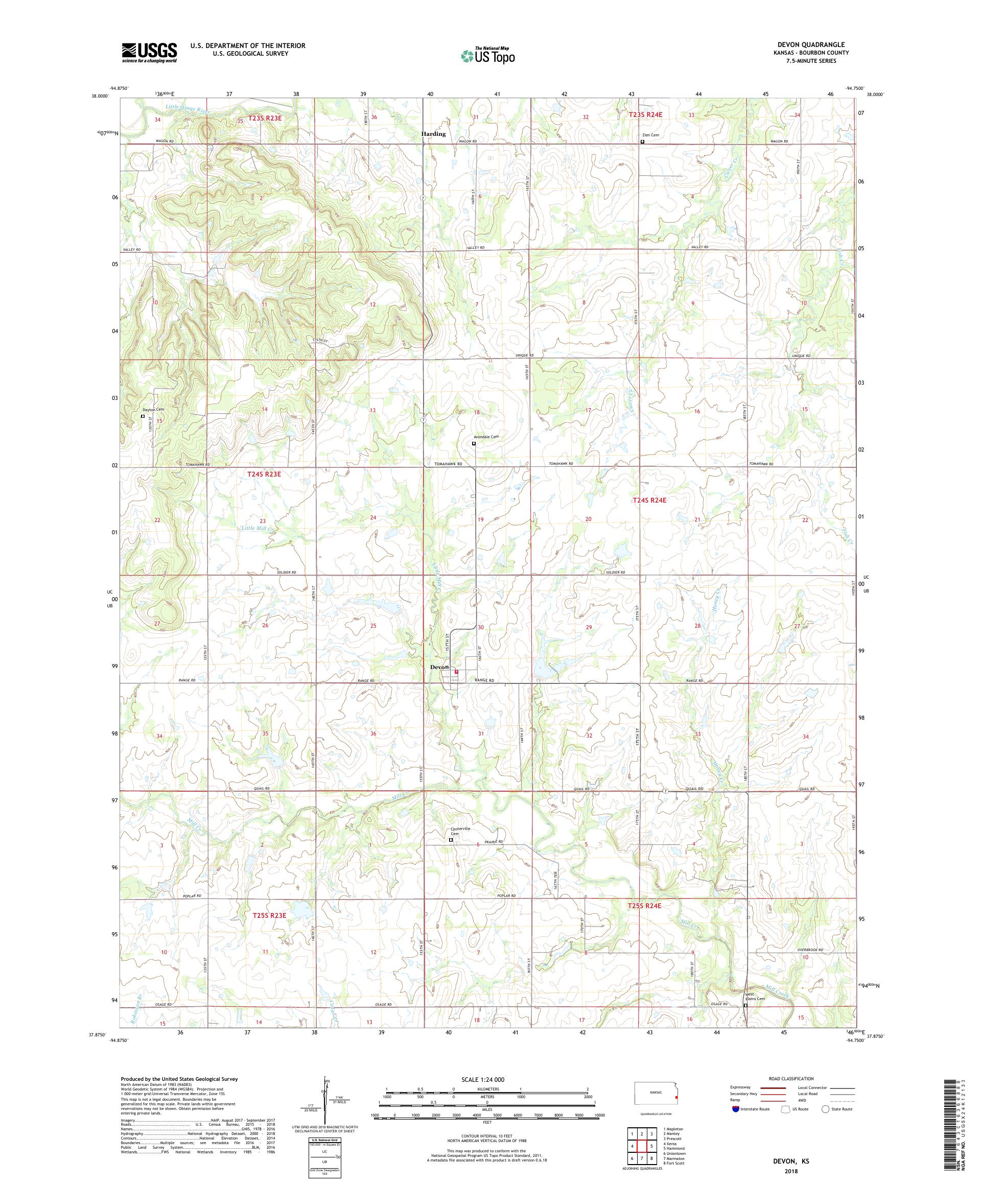 Devon Kansas US Topo Map – MyTopo Map Store