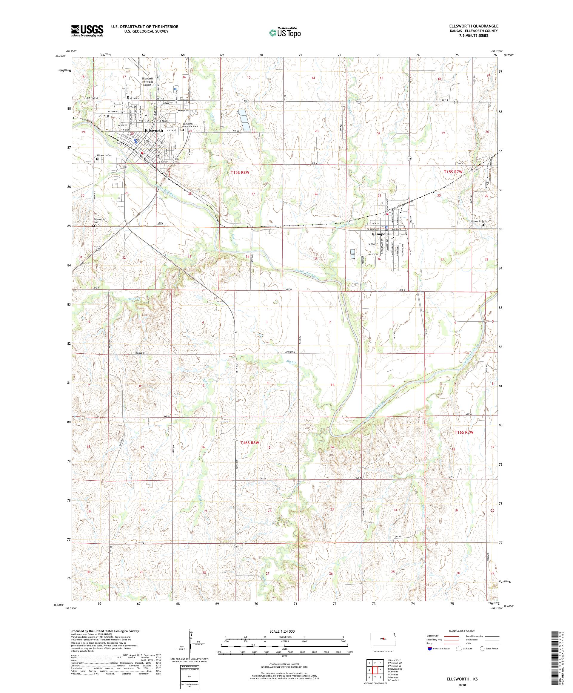 Ellsworth Kansas US Topo Map – MyTopo Map Store