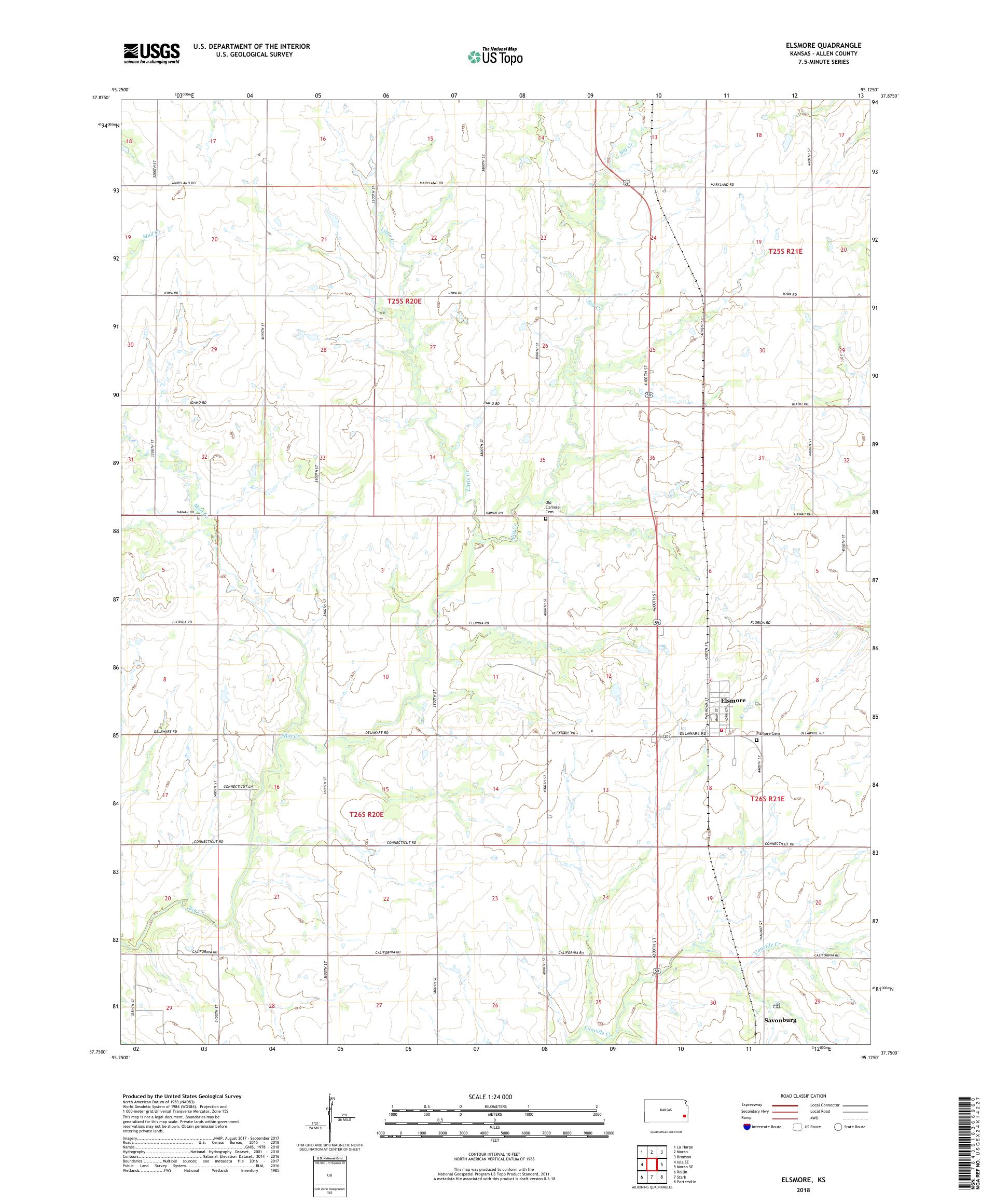 Elsmore Kansas US Topo Map – MyTopo Map Store