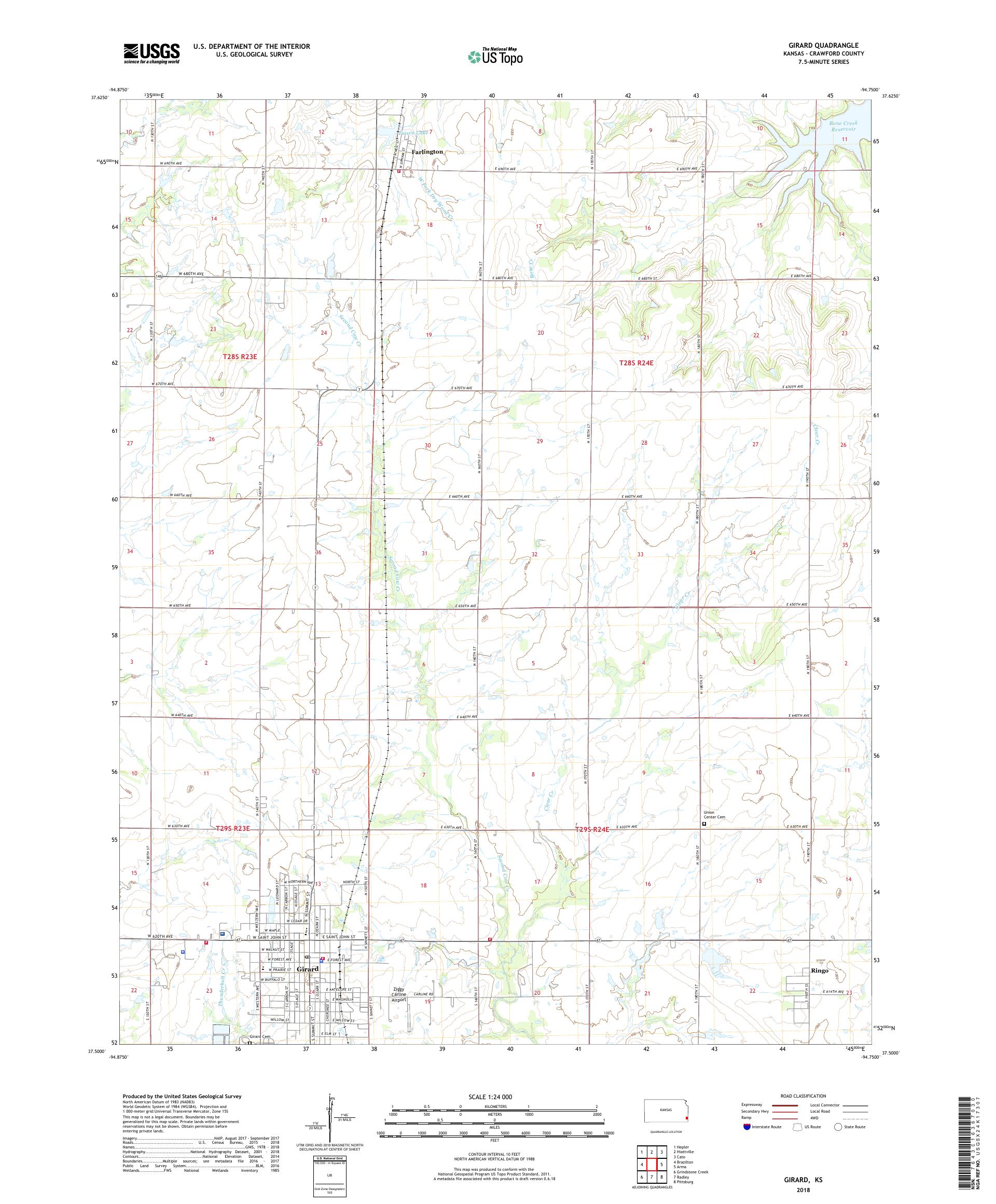 Girard Kansas US Topo Map – MyTopo Map Store