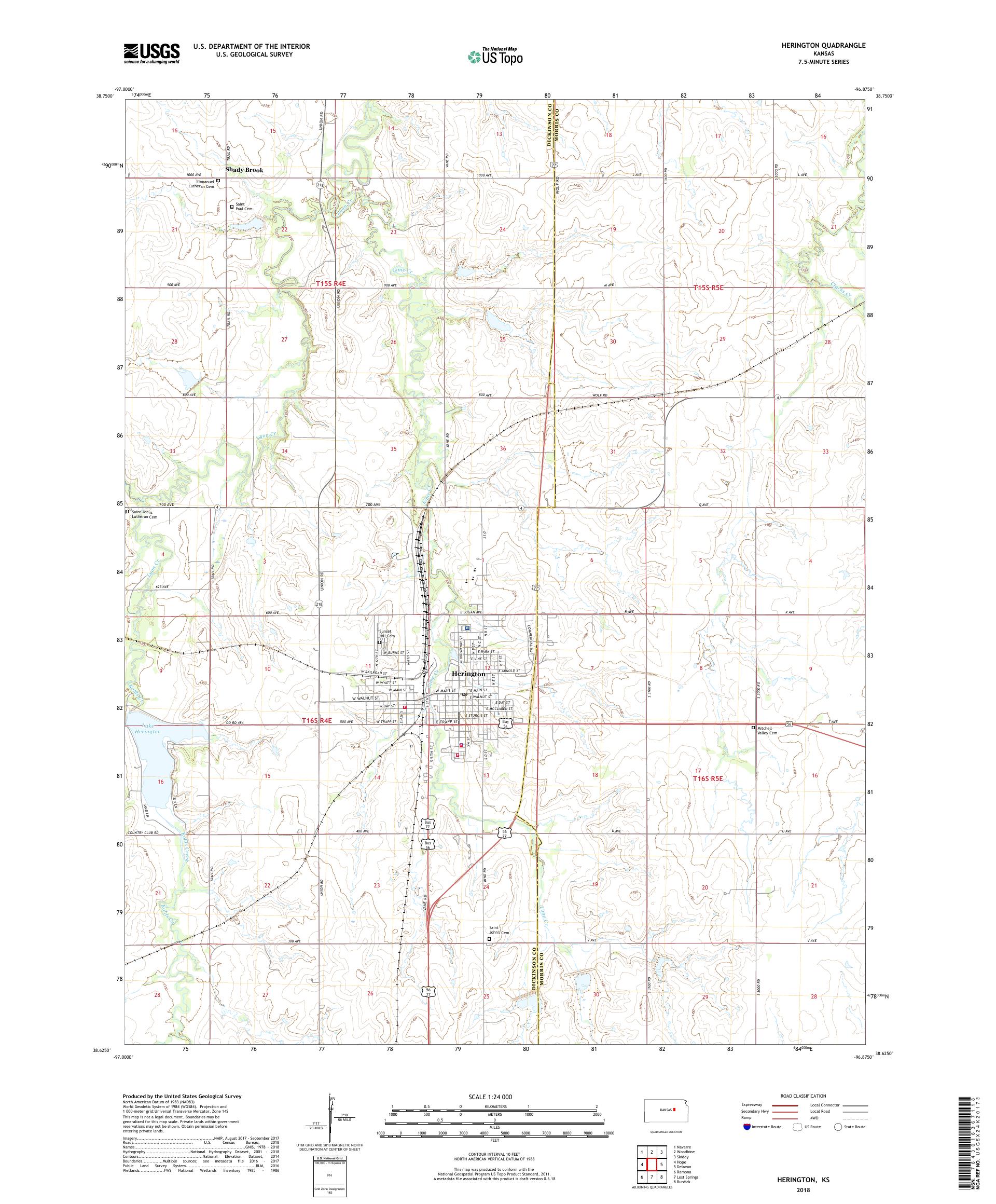 Herington Kansas US Topo Map – MyTopo Map Store
