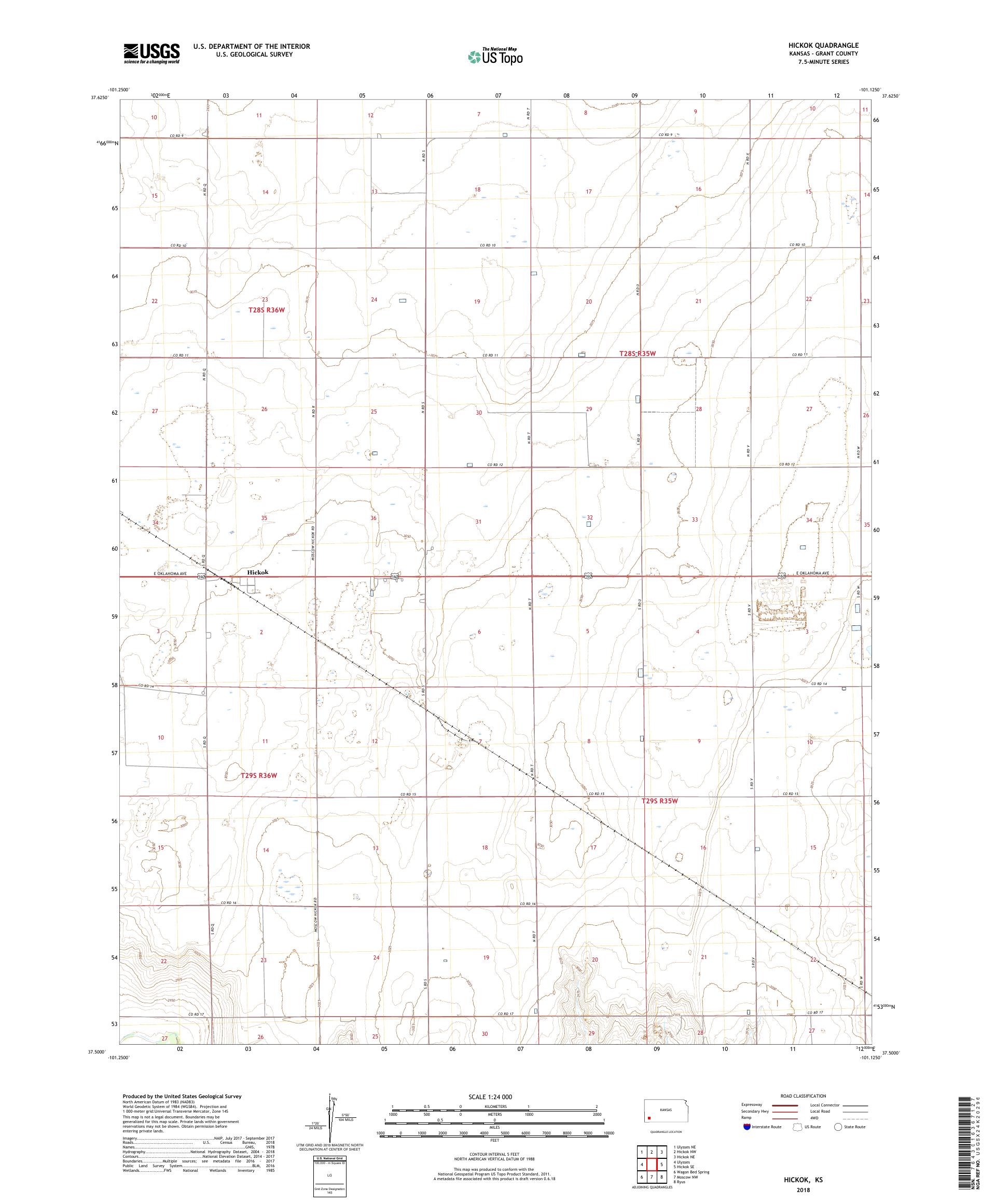 Hickok Kansas US Topo Map – MyTopo Map Store