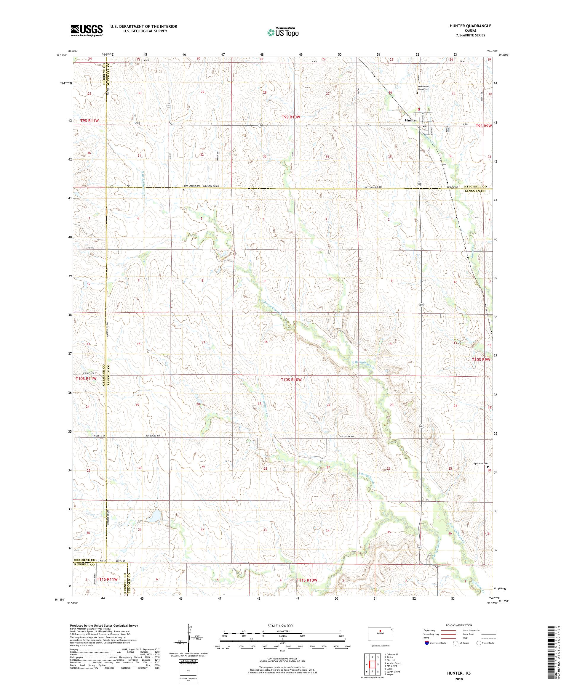 Hunter Kansas US Topo Map – MyTopo Map Store
