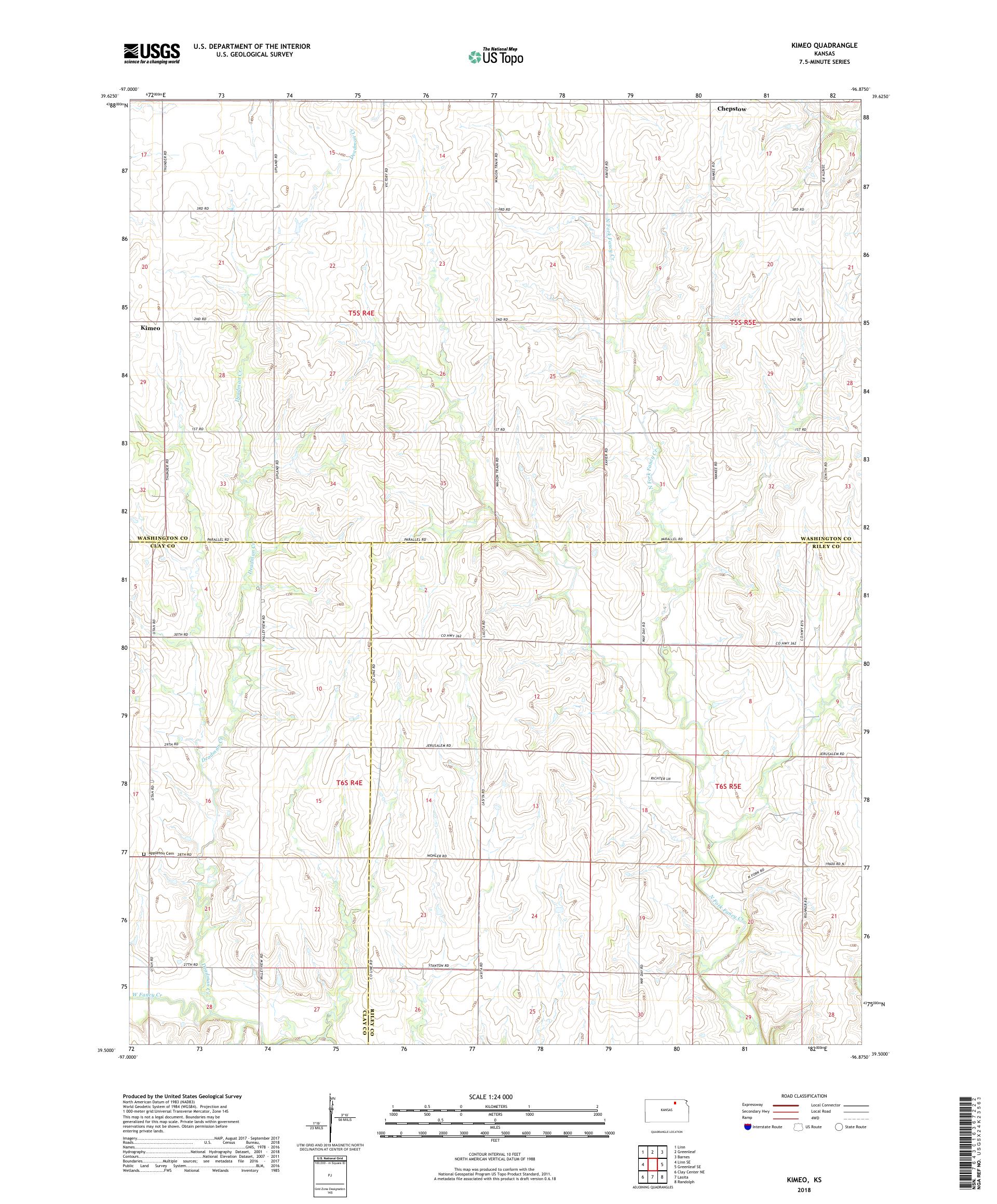 Kimeo Kansas US Topo Map – MyTopo Map Store