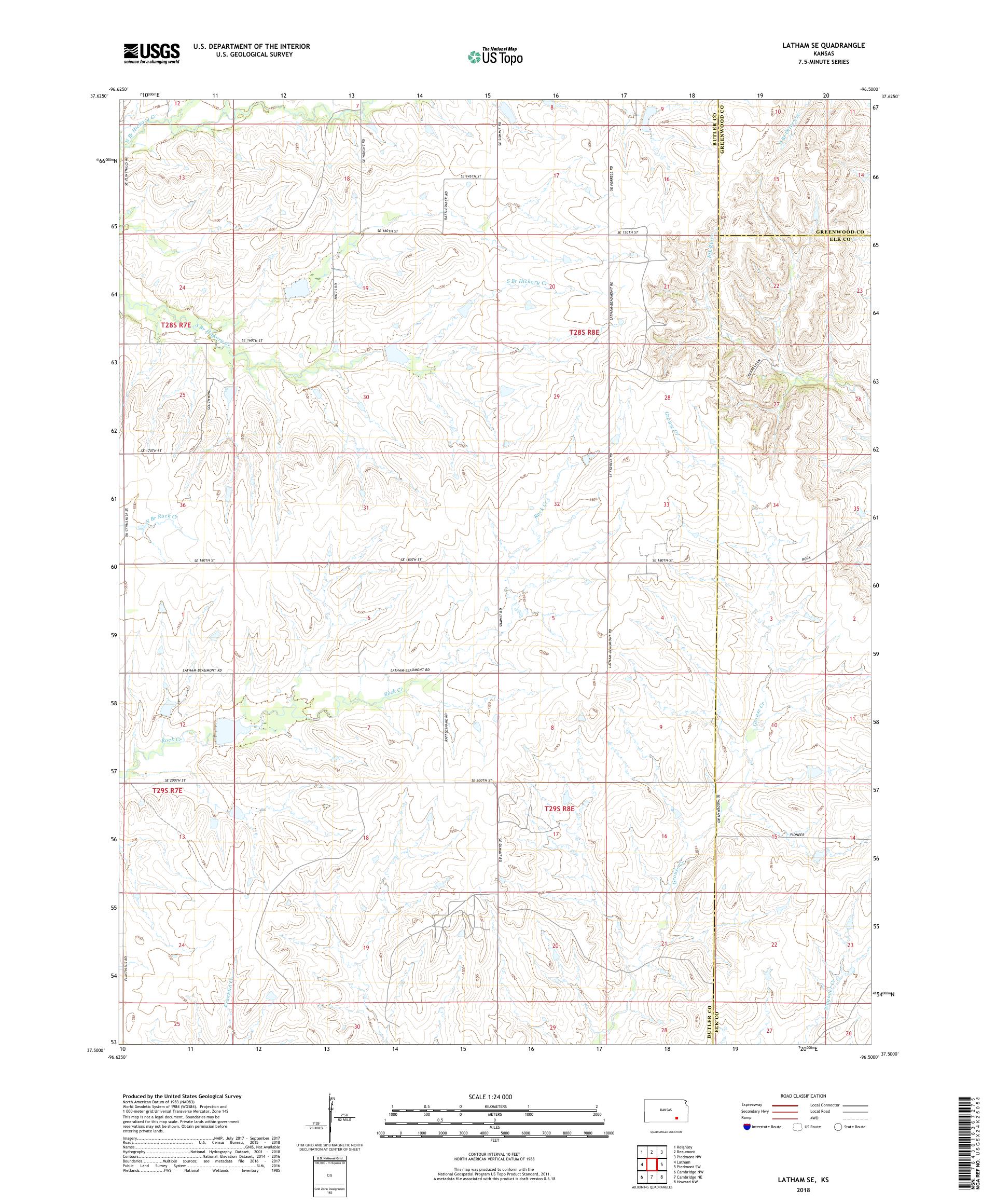 Latham SE Kansas US Topo Map – MyTopo Map Store