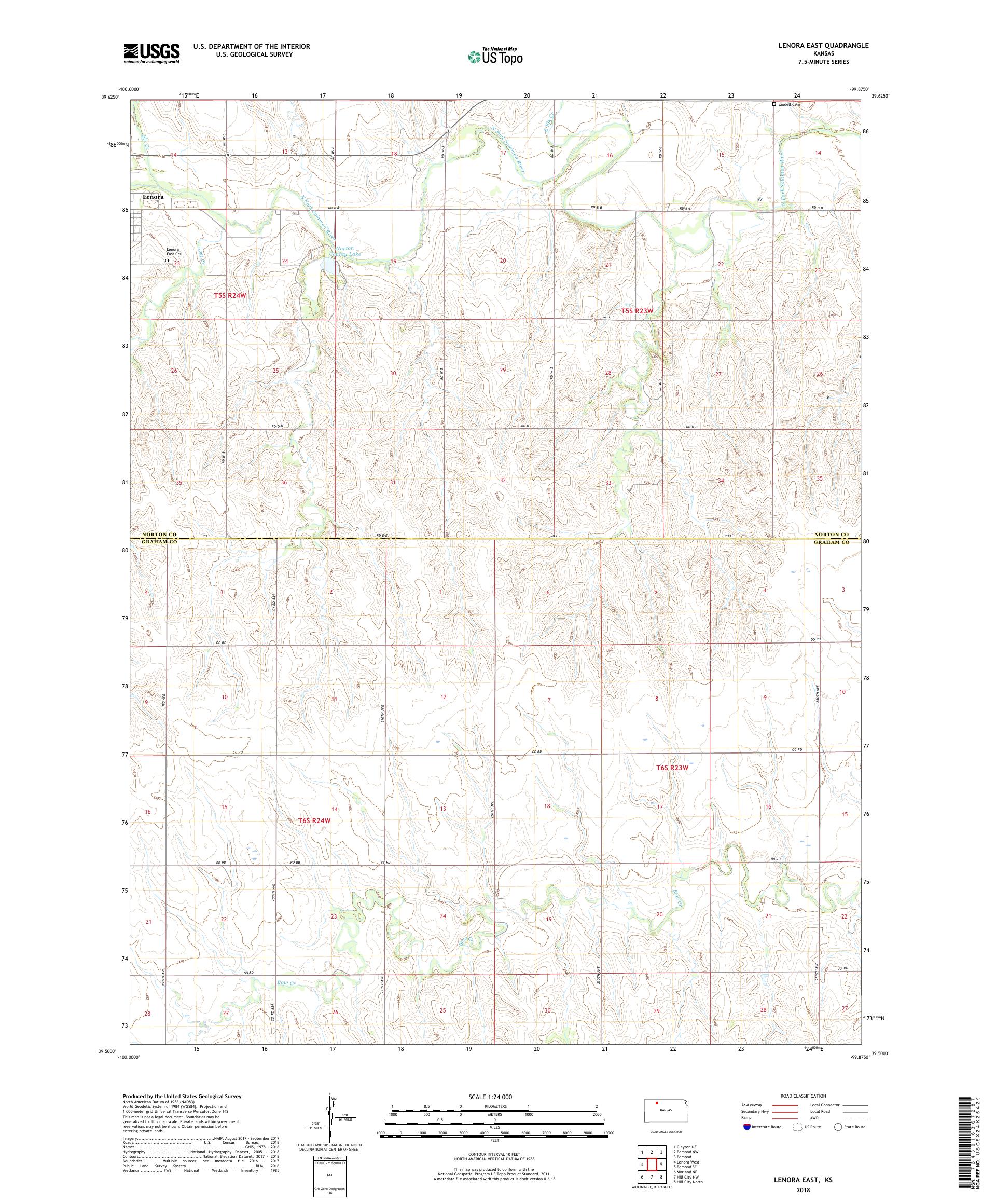 Lenora East Kansas US Topo Map – MyTopo Map Store
