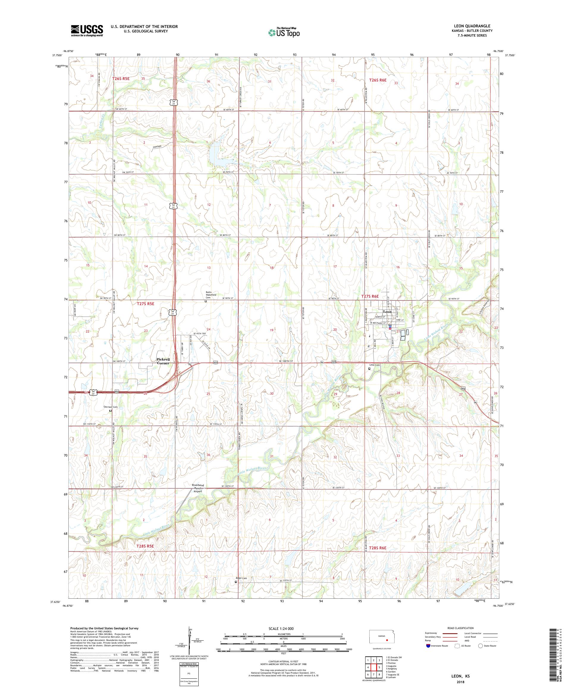 Leon Kansas US Topo Map – MyTopo Map Store