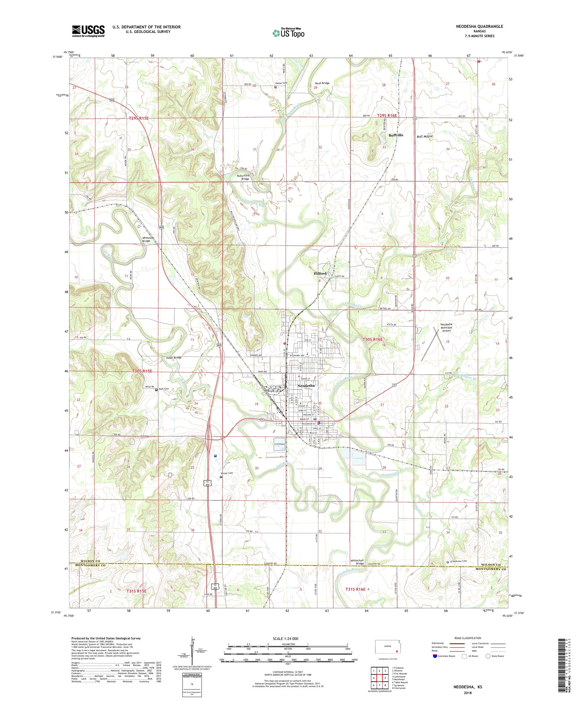 Neodesha Kansas US Topo Map – MyTopo Map Store