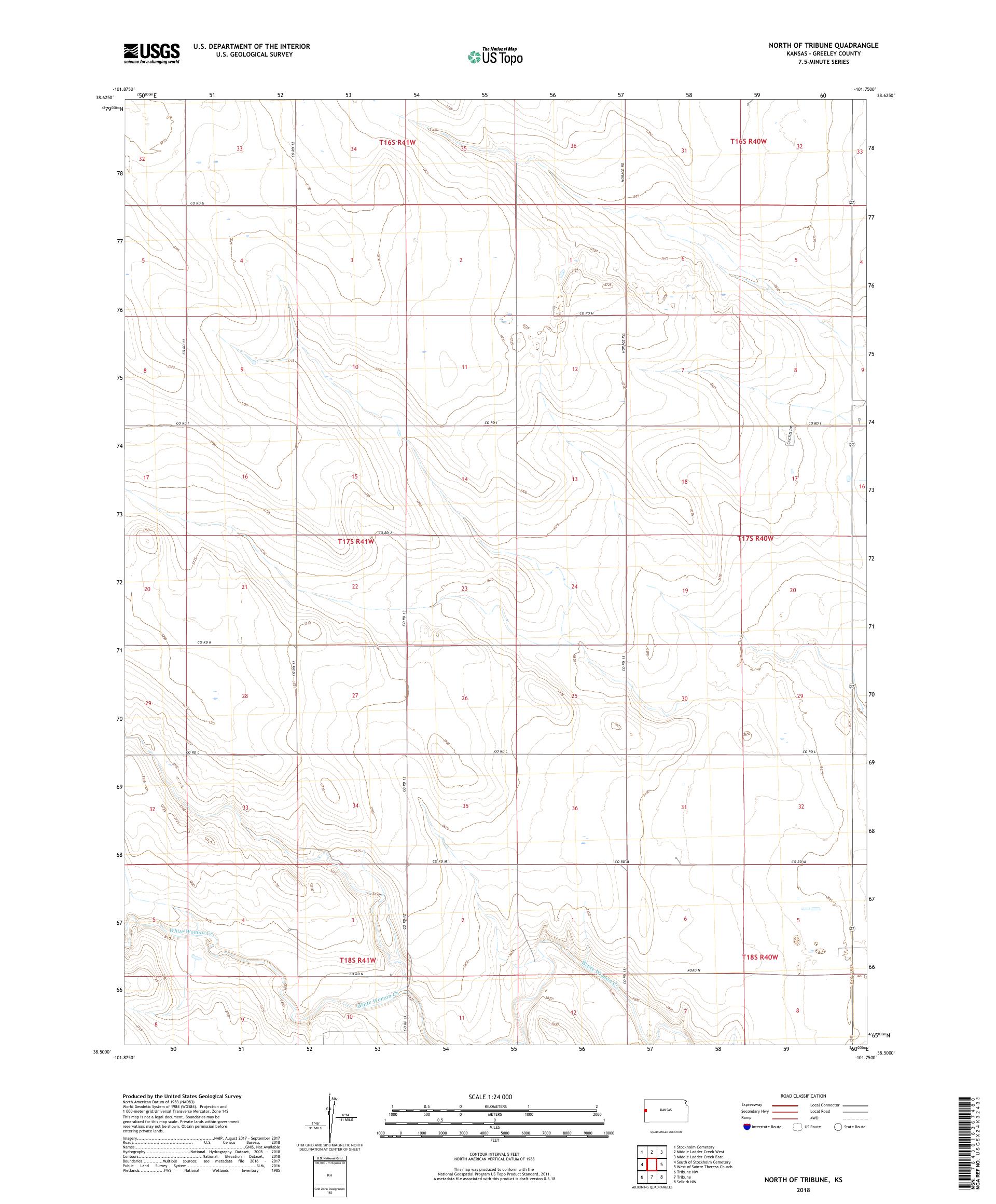 North of Tribune Kansas US Topo Map – MyTopo Map Store