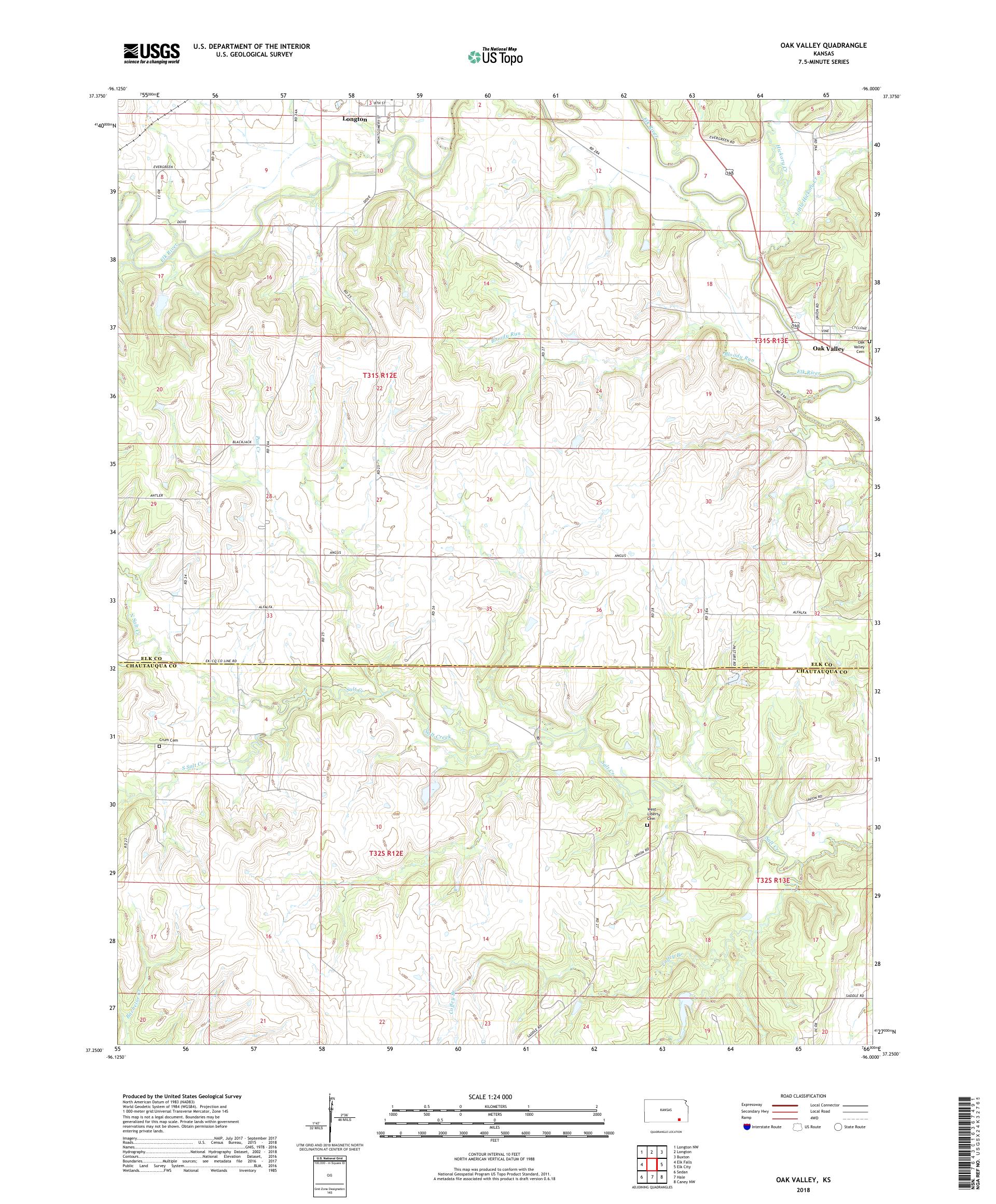Oak Valley Kansas US Topo Map – MyTopo Map Store