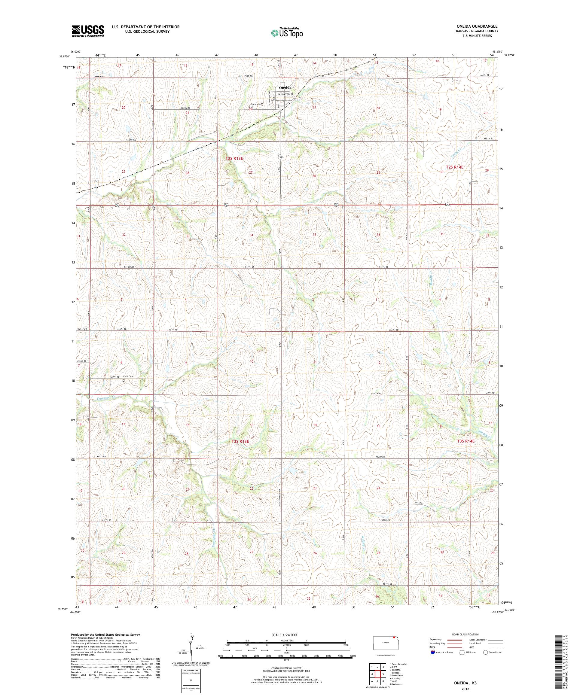 Oneida Kansas US Topo Map – MyTopo Map Store