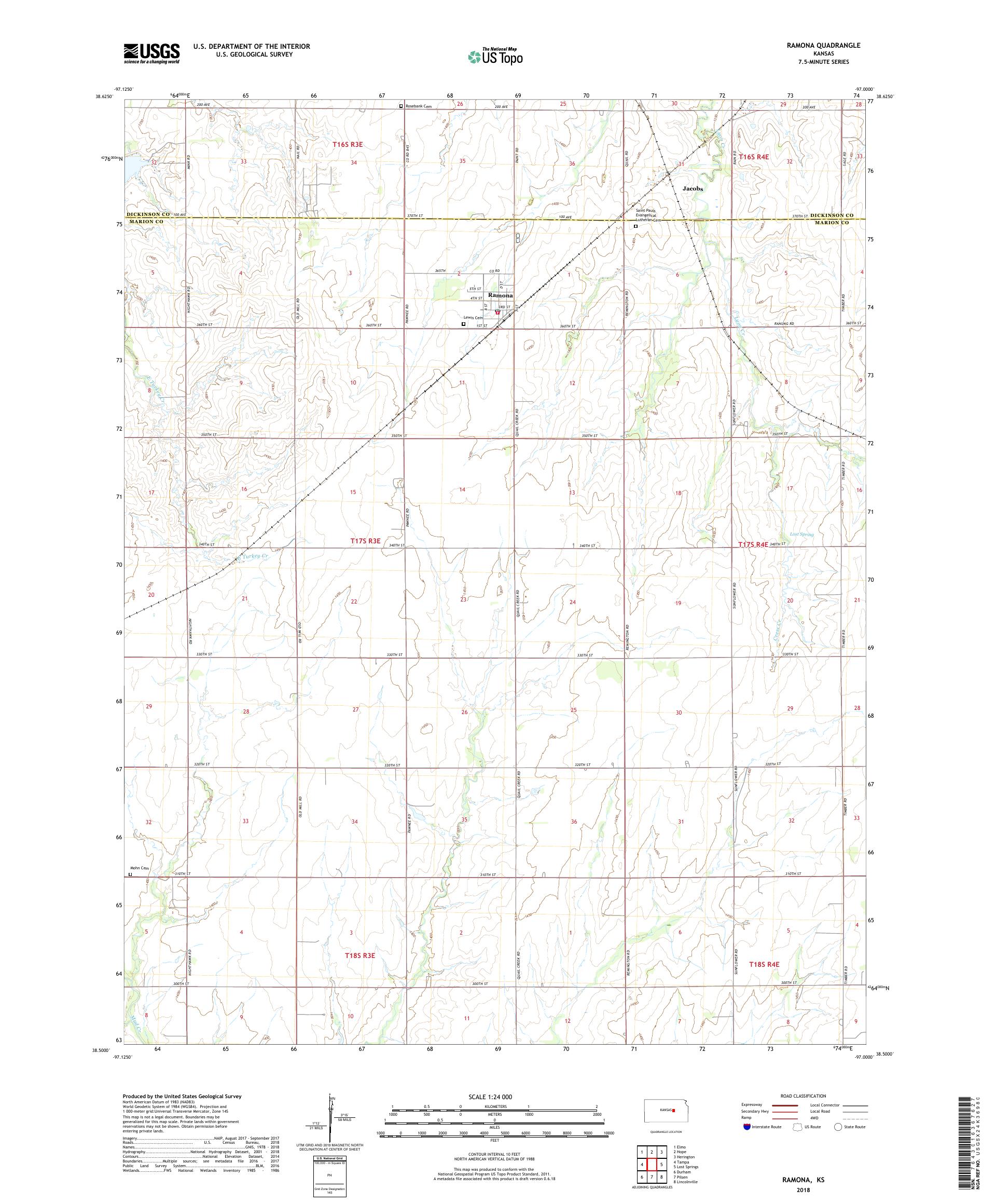 Ramona Kansas US Topo Map – MyTopo Map Store