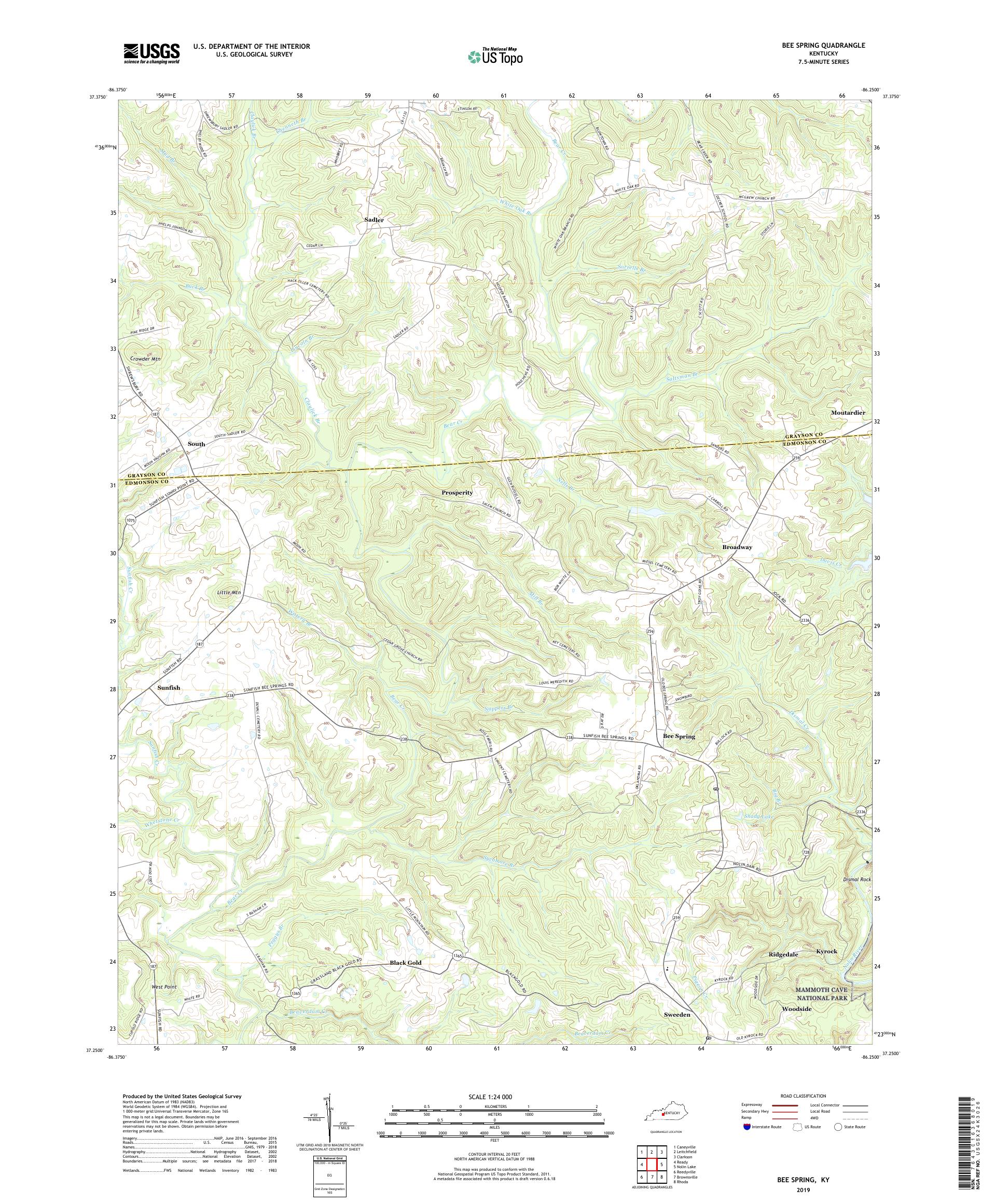 Bee Spring Kentucky US Topo Map – MyTopo Map Store