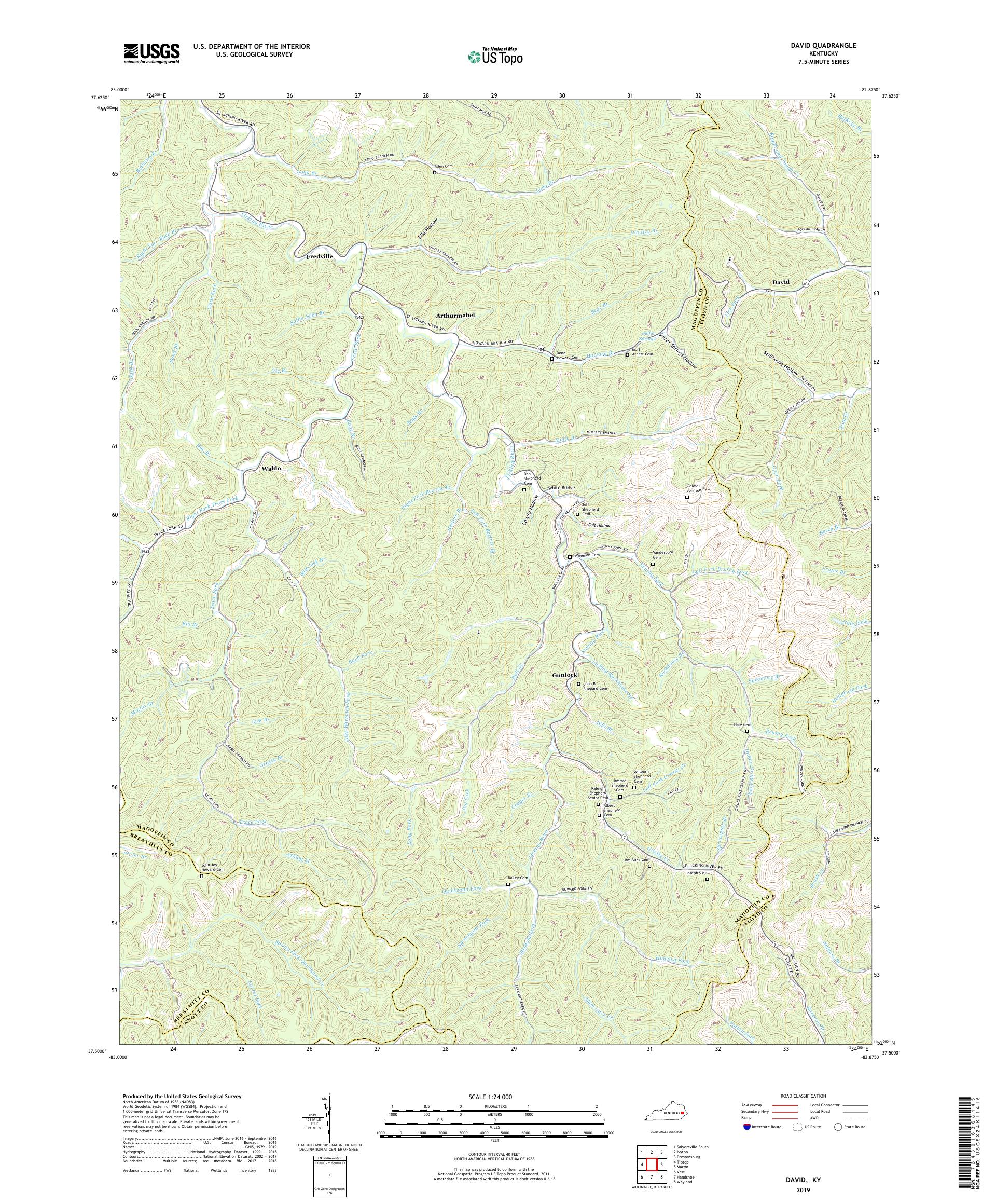 David Kentucky US Topo Map – MyTopo Map Store