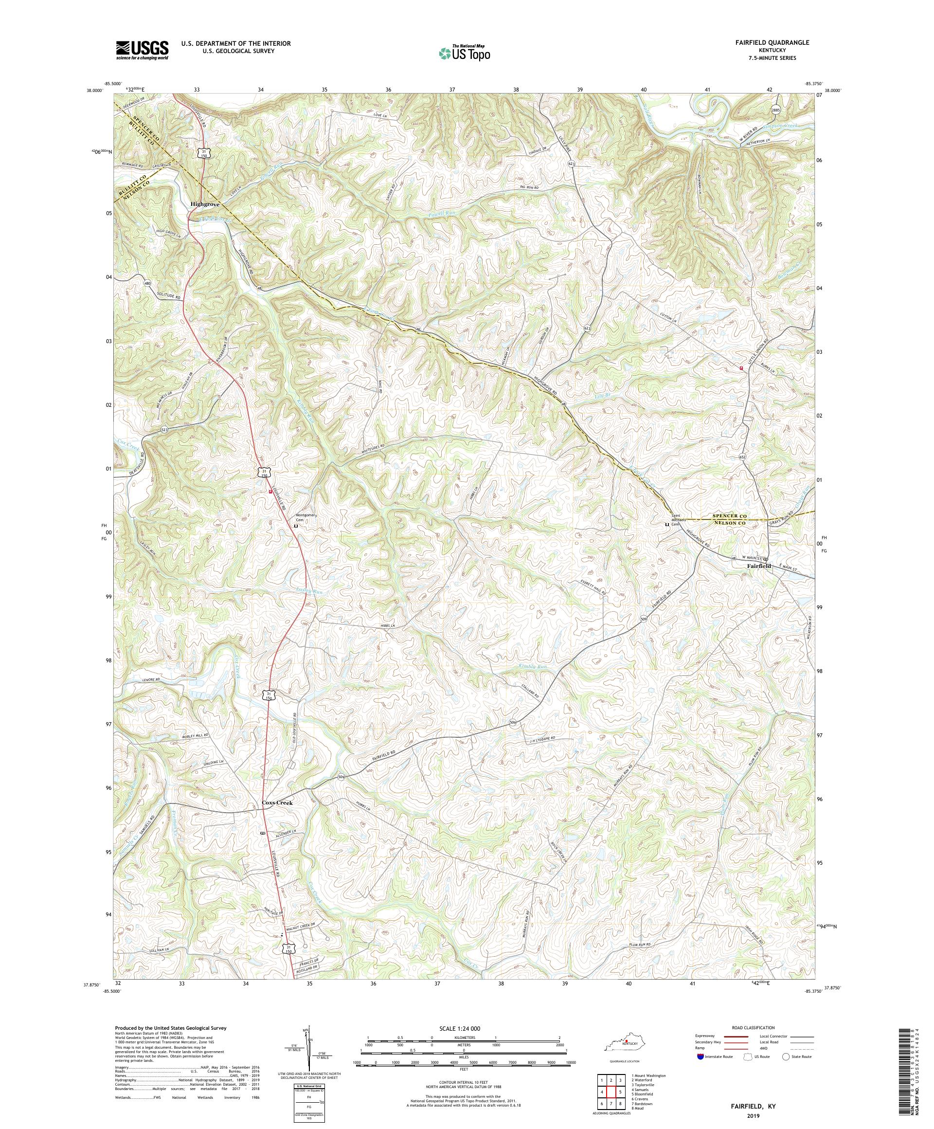 Fairfield Kentucky US Topo Map – MyTopo Map Store
