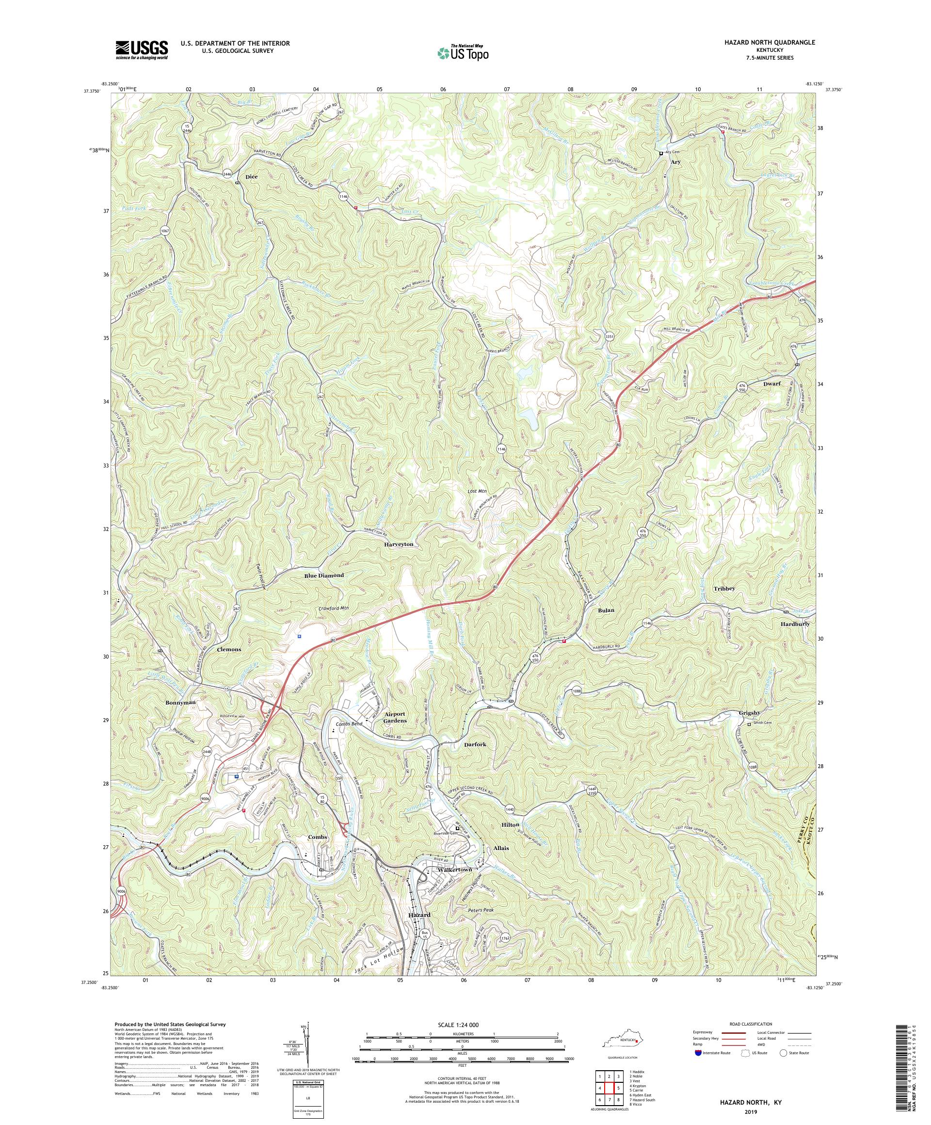 Hazard North Kentucky US Topo Map – MyTopo Map Store