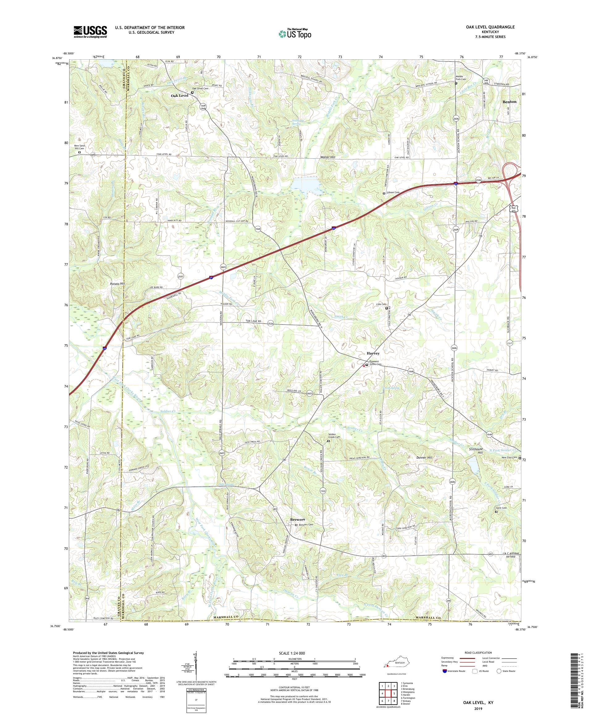 Oak Level Kentucky US Topo Map – MyTopo Map Store