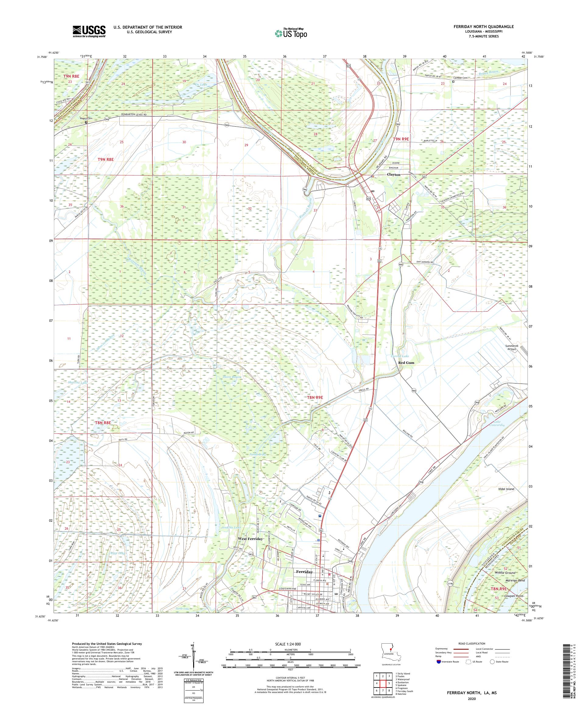 Ferriday North Louisiana US Topo Map – MyTopo Map Store