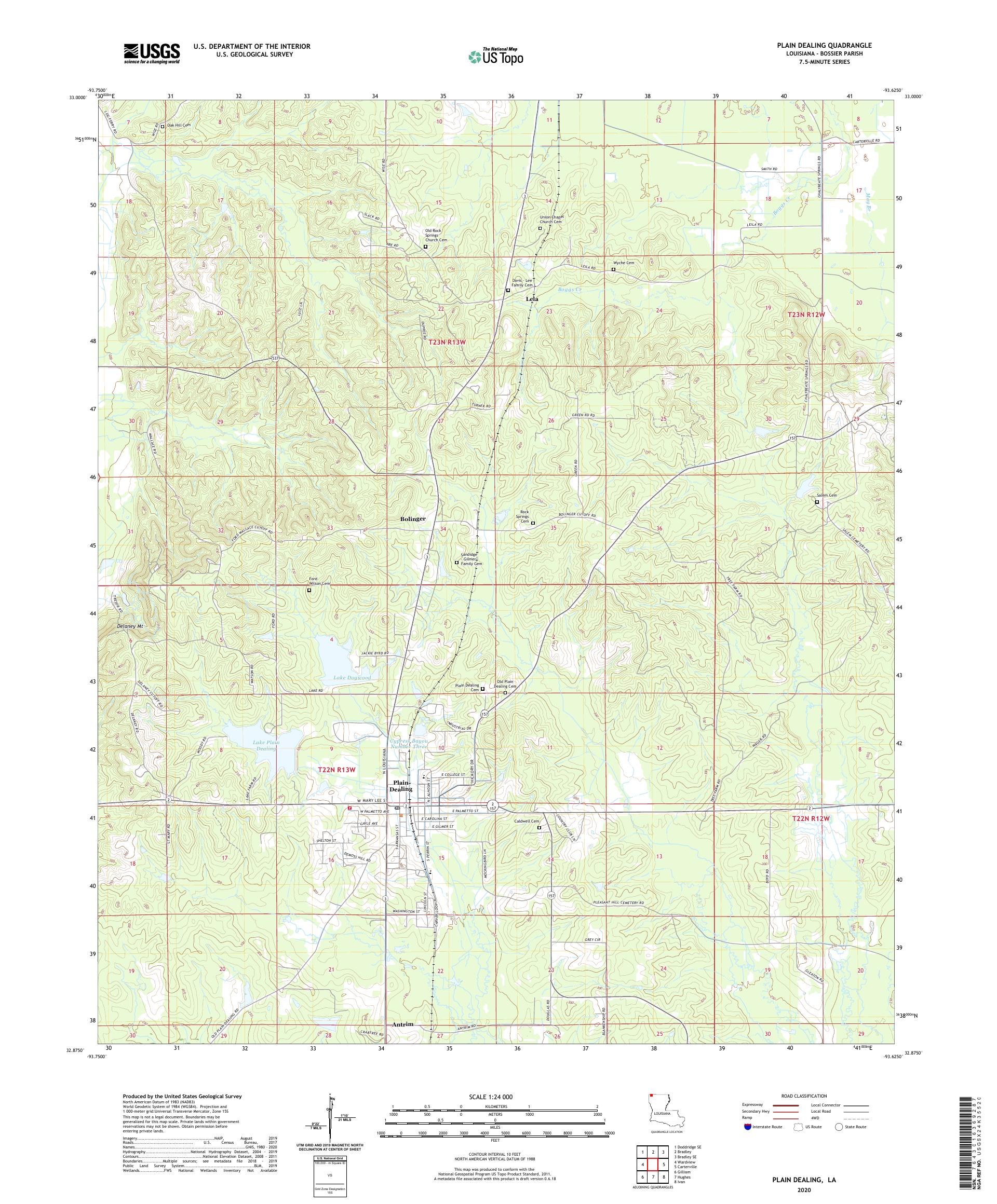 Plain Dealing Louisiana US Topo Map – MyTopo Map Store