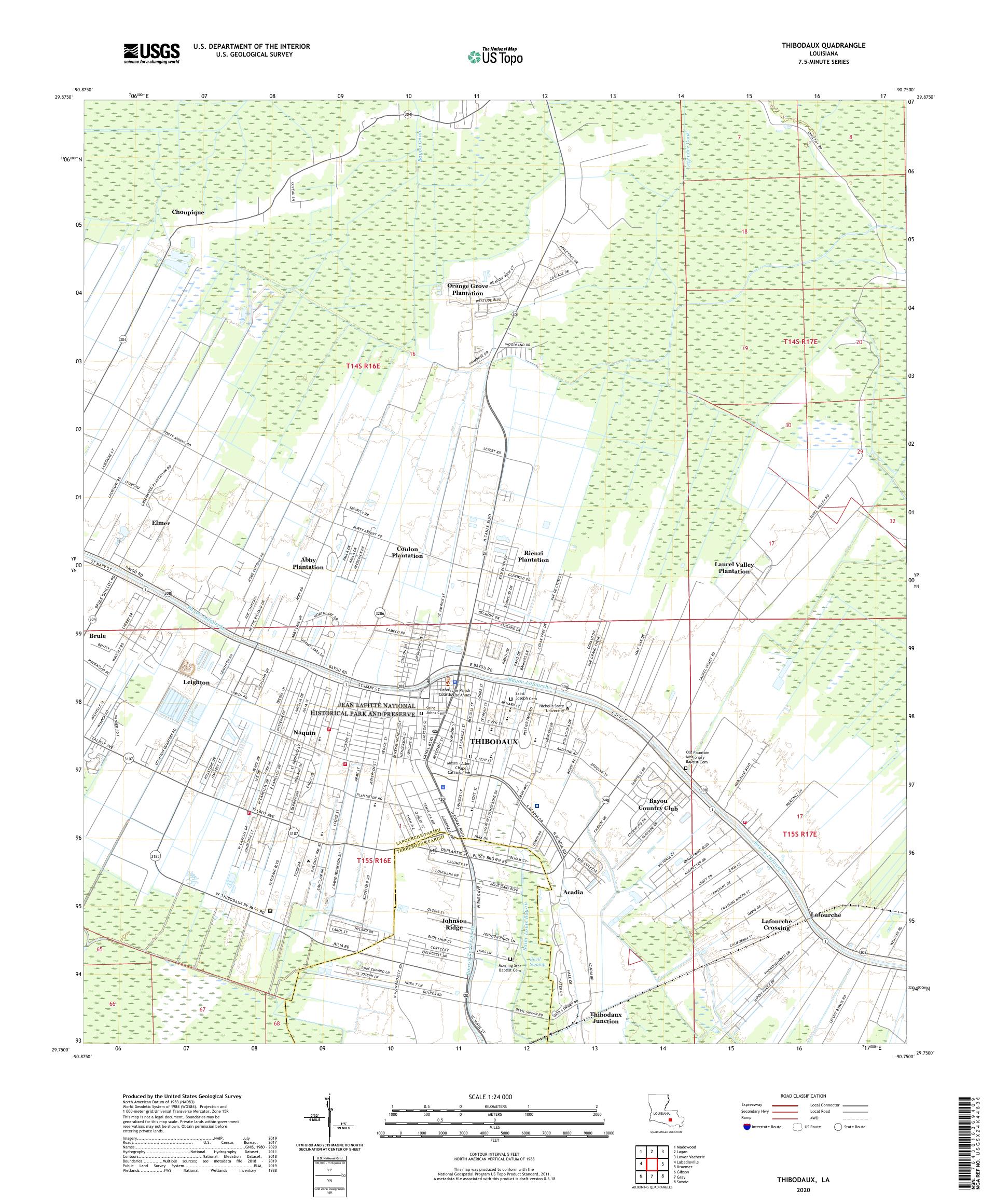 Thibodaux Louisiana US Topo Map – MyTopo Map Store