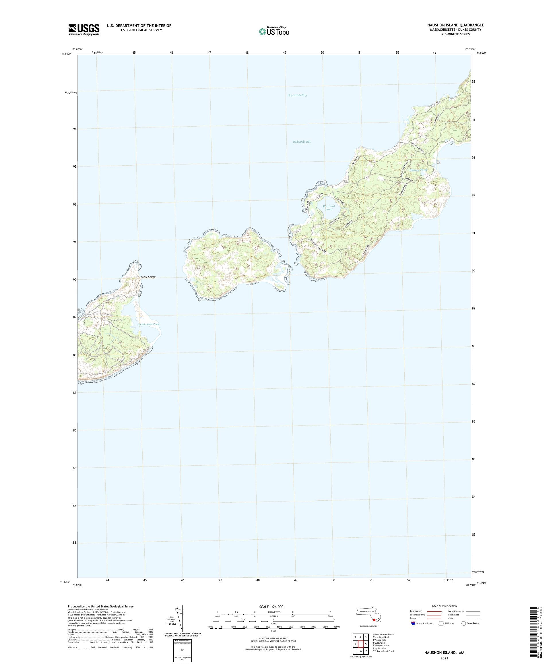 Naushon Island Massachusetts US Topo Map – MyTopo Map Store