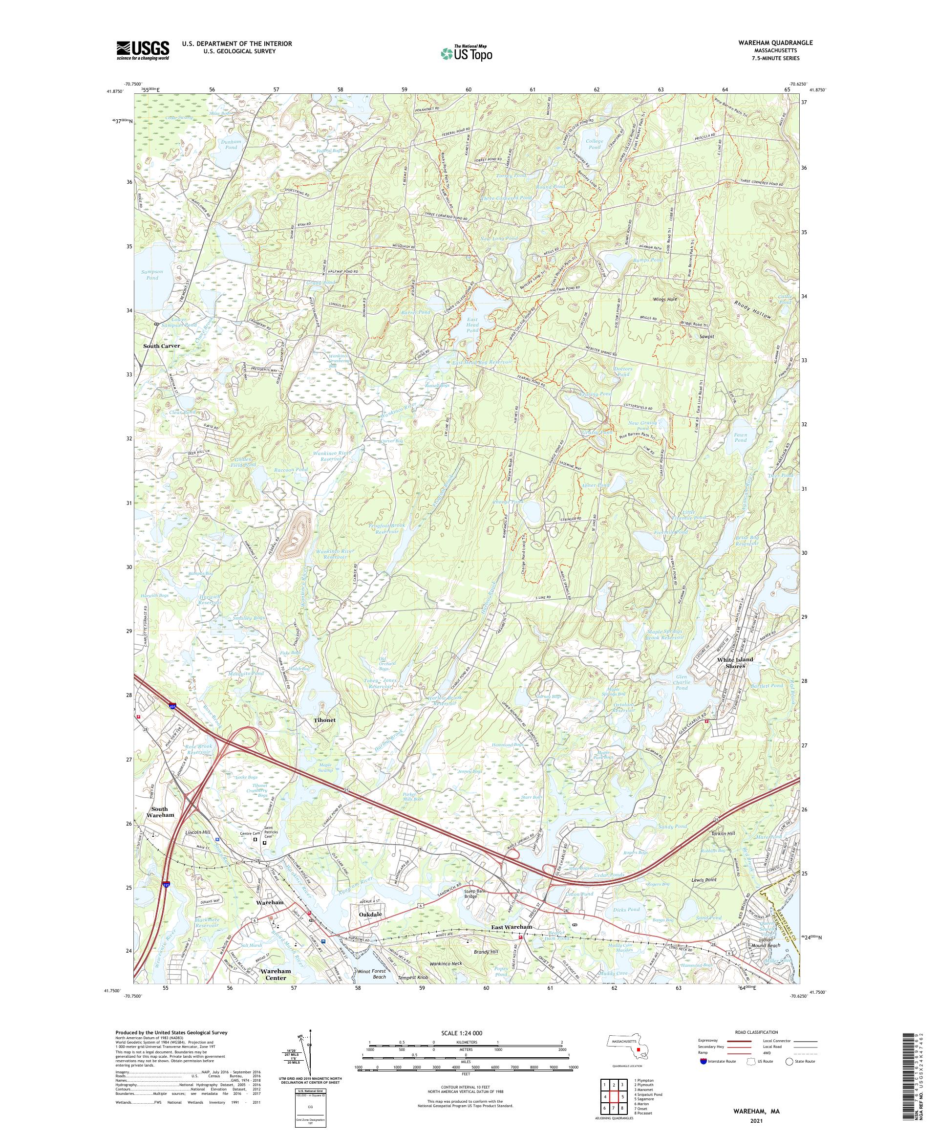 Wareham Massachusetts US Topo Map – MyTopo Map Store