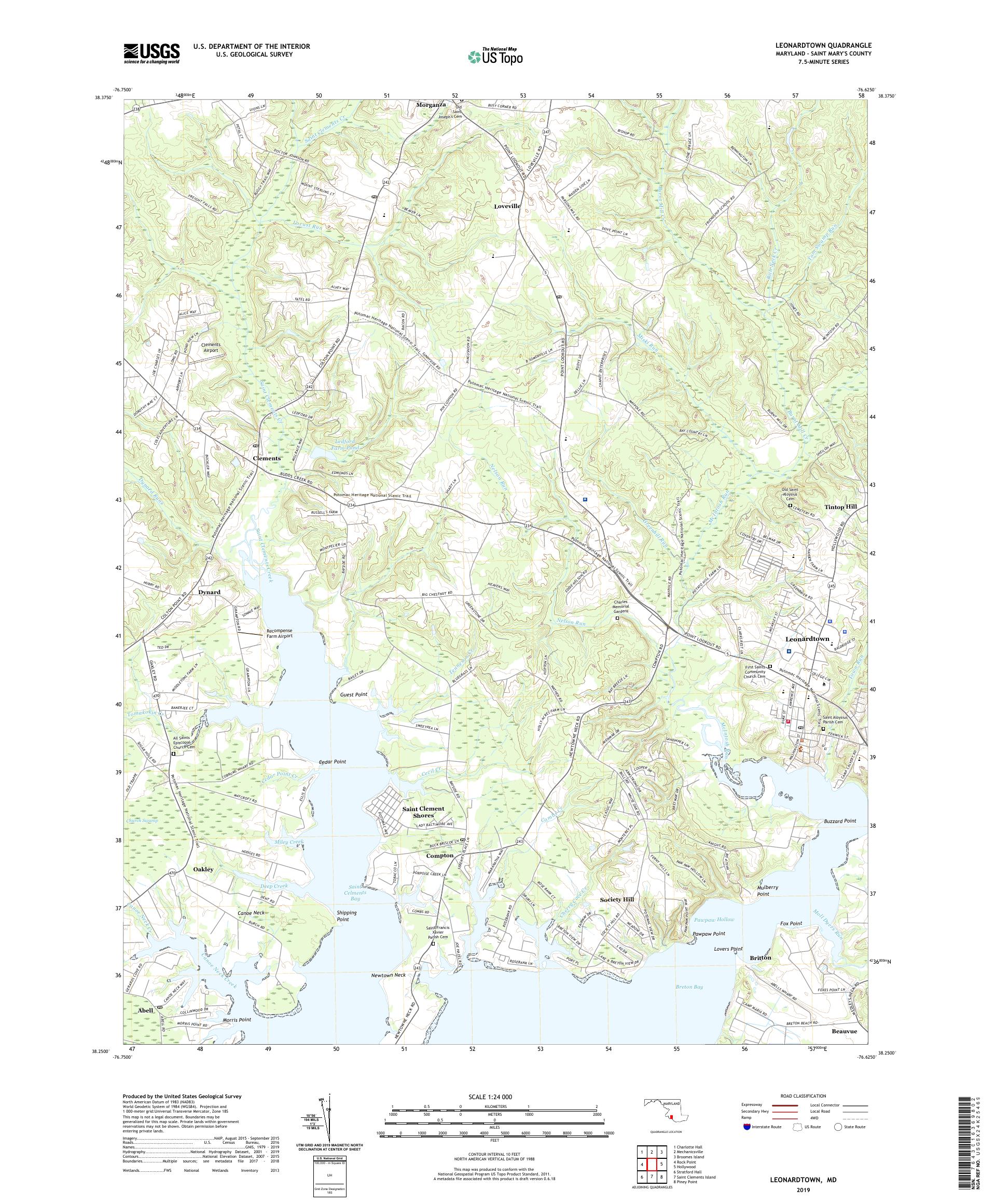 Leonardtown Maryland US Topo Map – MyTopo Map Store
