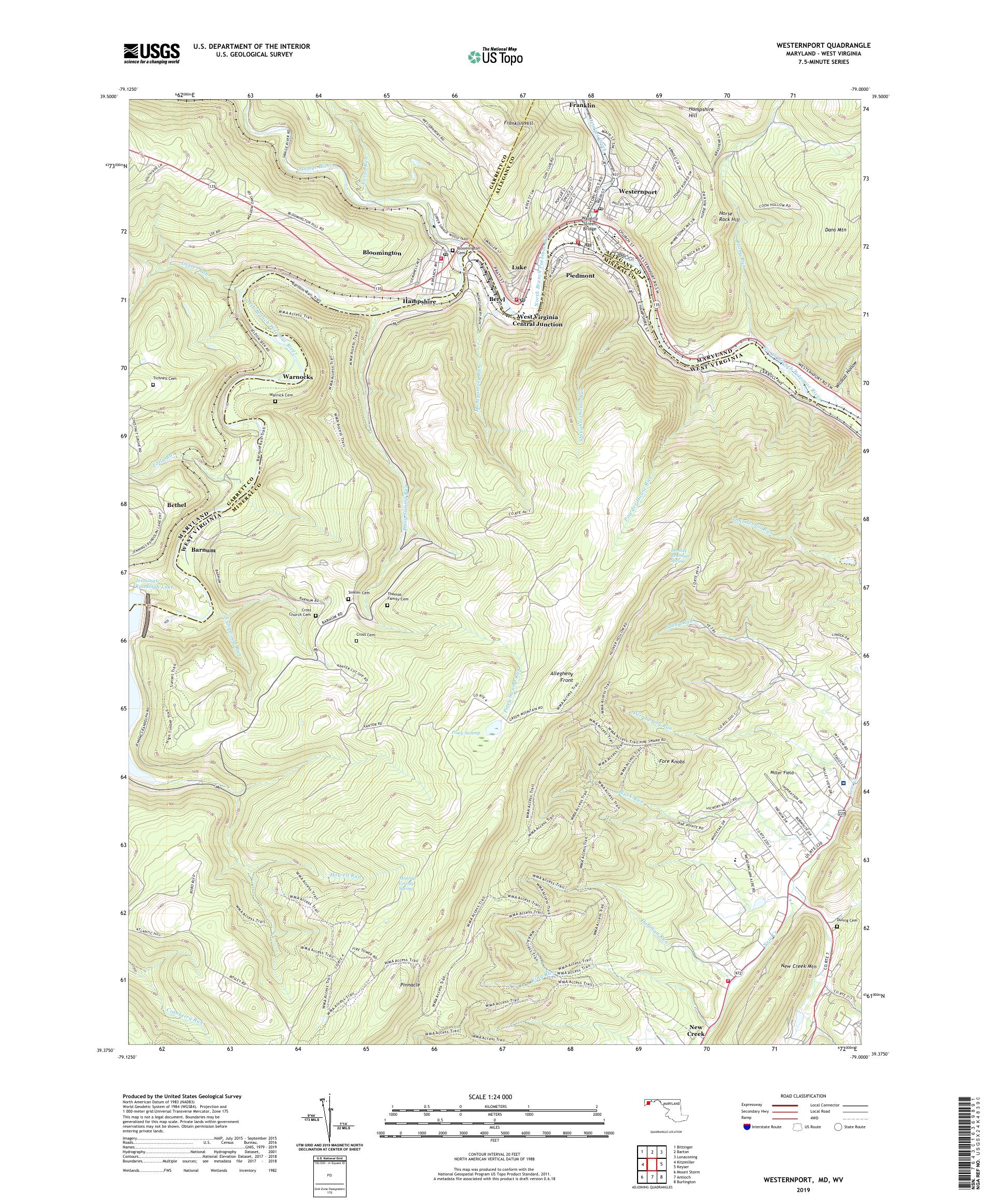 Westernport Maryland US Topo Map – MyTopo Map Store