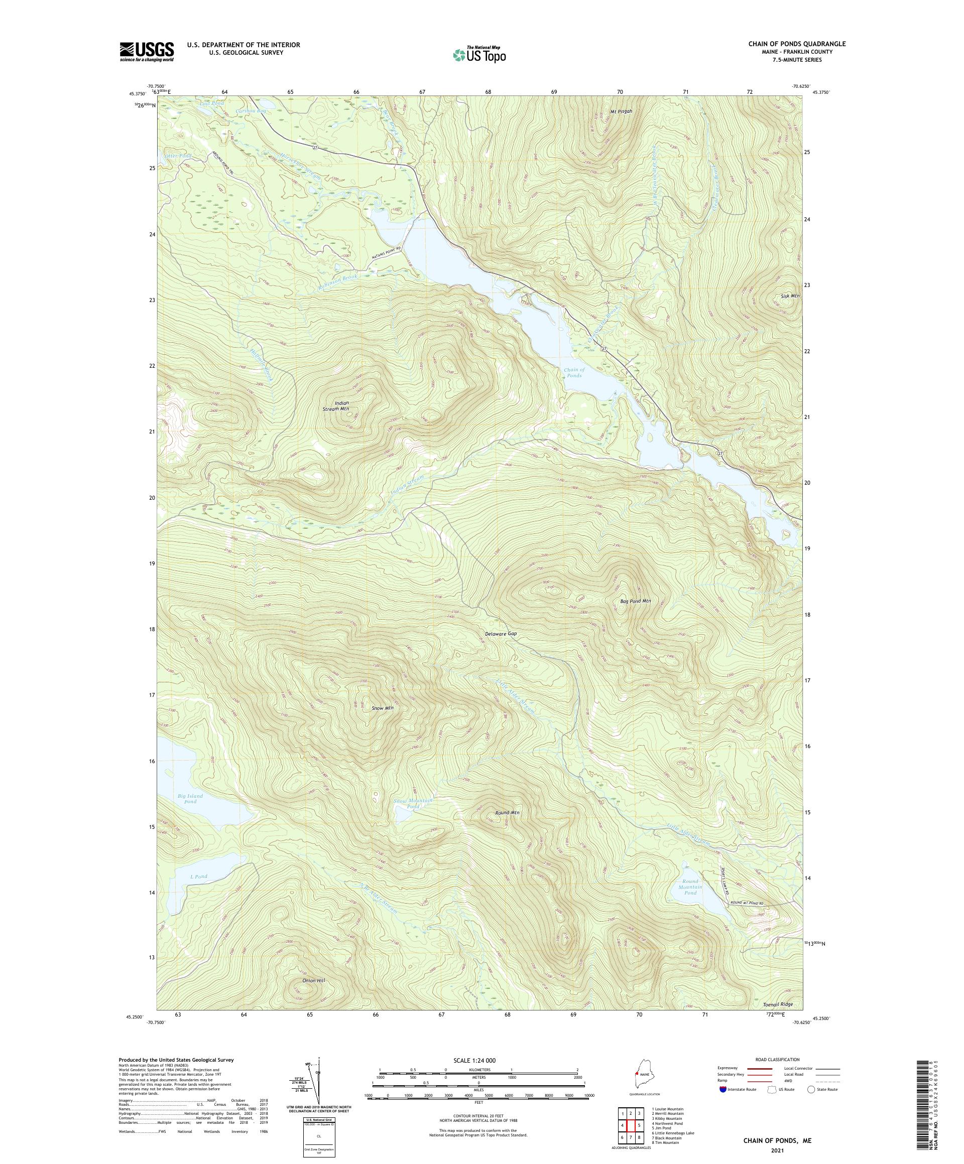Chain of Ponds Maine US Topo Map – MyTopo Map Store