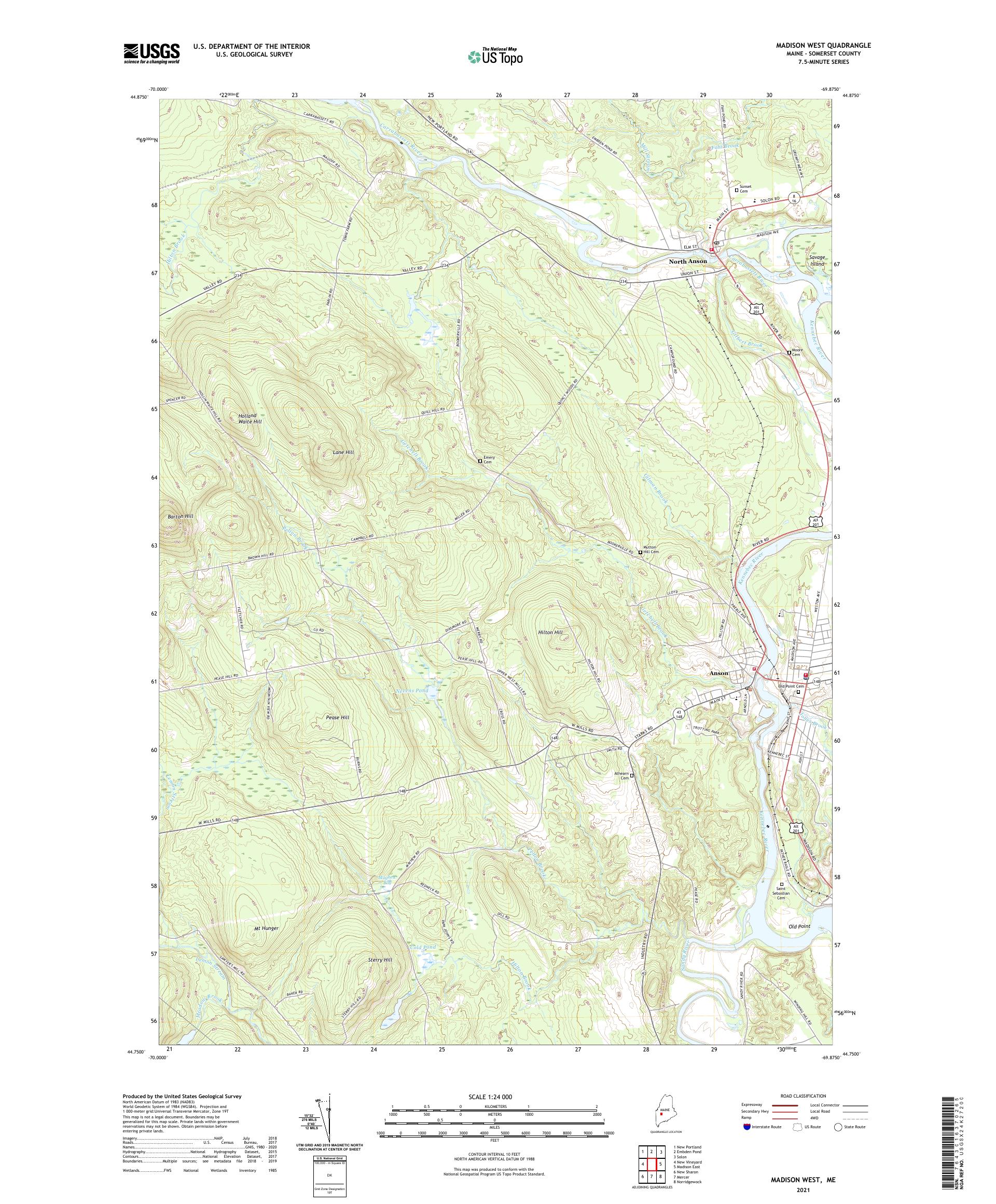 Madison West Maine US Topo Map – MyTopo Map Store