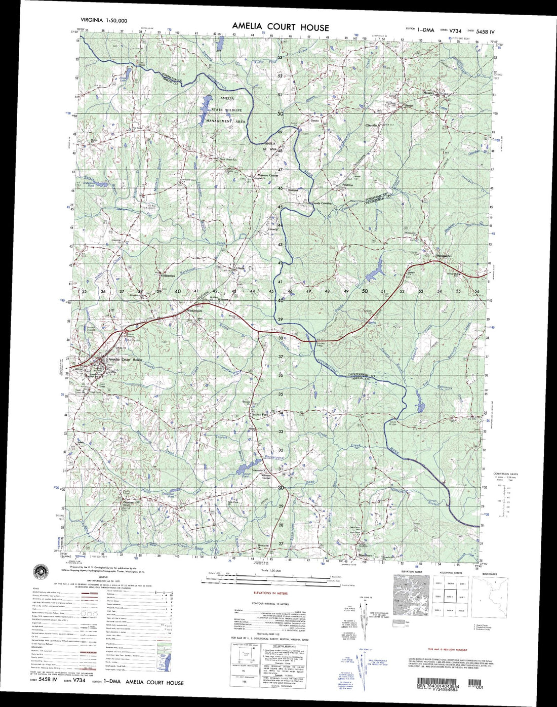 Amelia Court House Virginia Military 1:50,000 Map – MyTopo Map Store