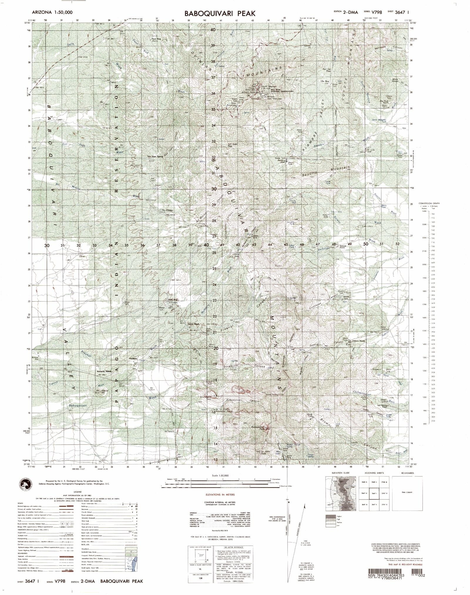 Baboquivari Peak Arizona Military 1:50,000 Map – MyTopo Map Store