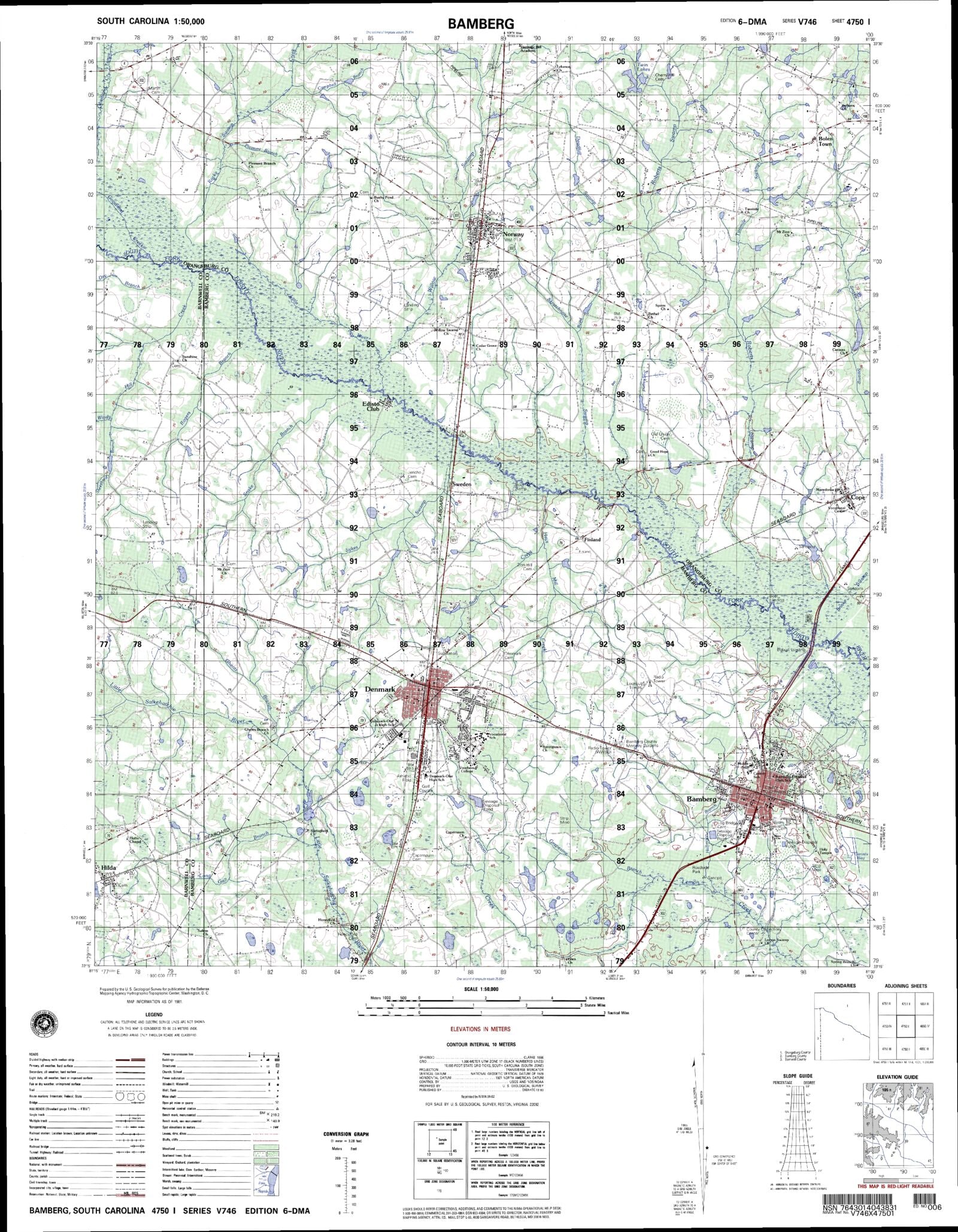 Bamberg South Carolina Military 1:50,000 Map – MyTopo Map Store