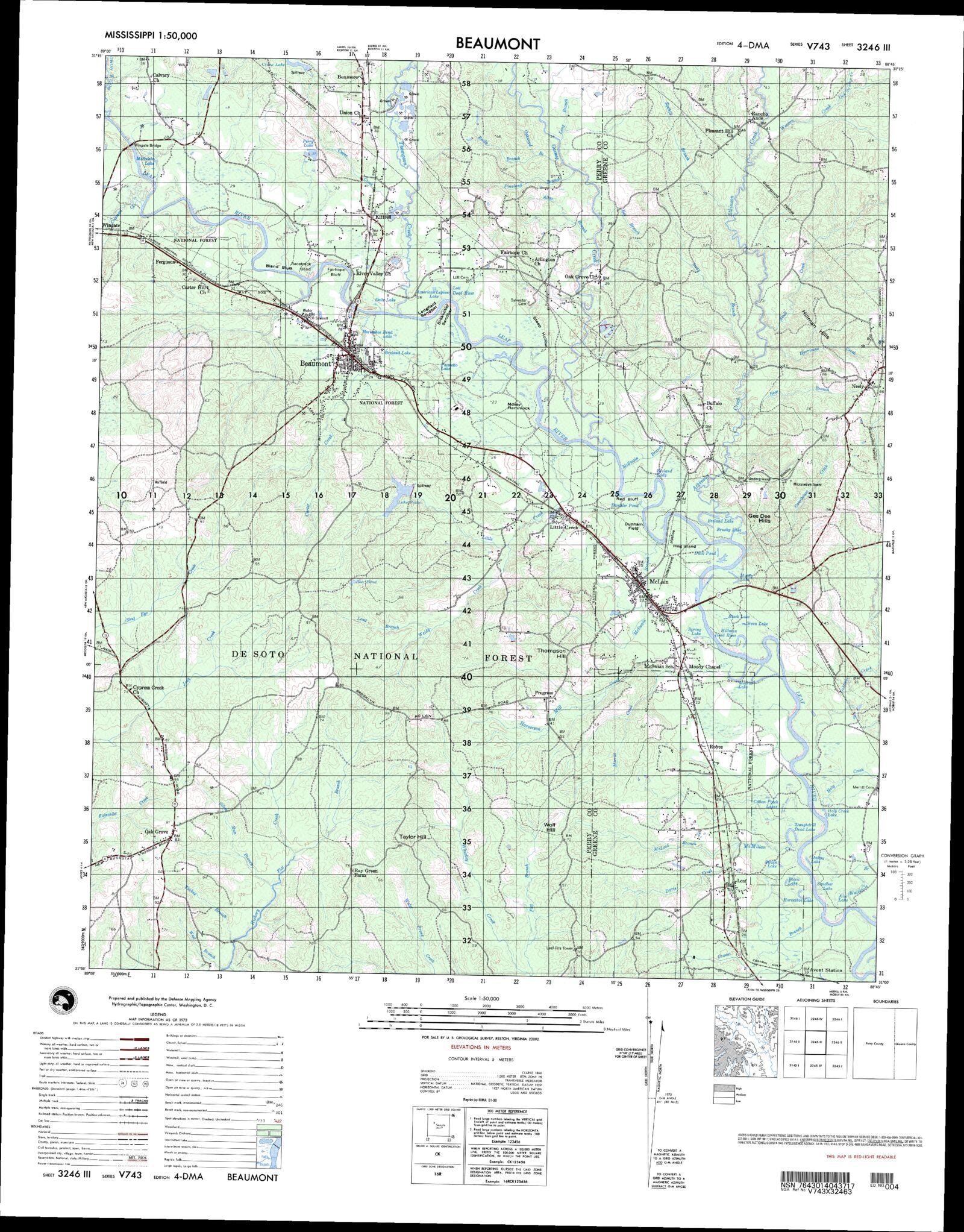 Beaumont Mississippi Military 1:50,000 Map – MyTopo Map Store