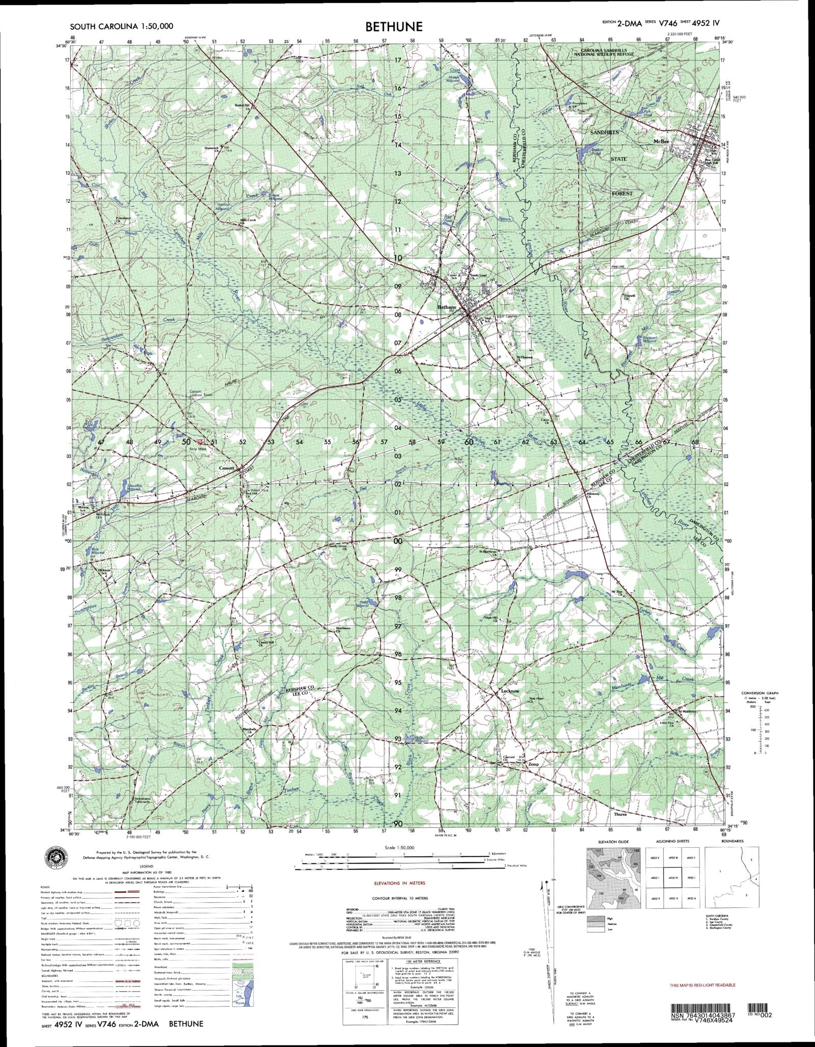 Bethune South Carolina Military 1:50,000 Map – MyTopo Map Store