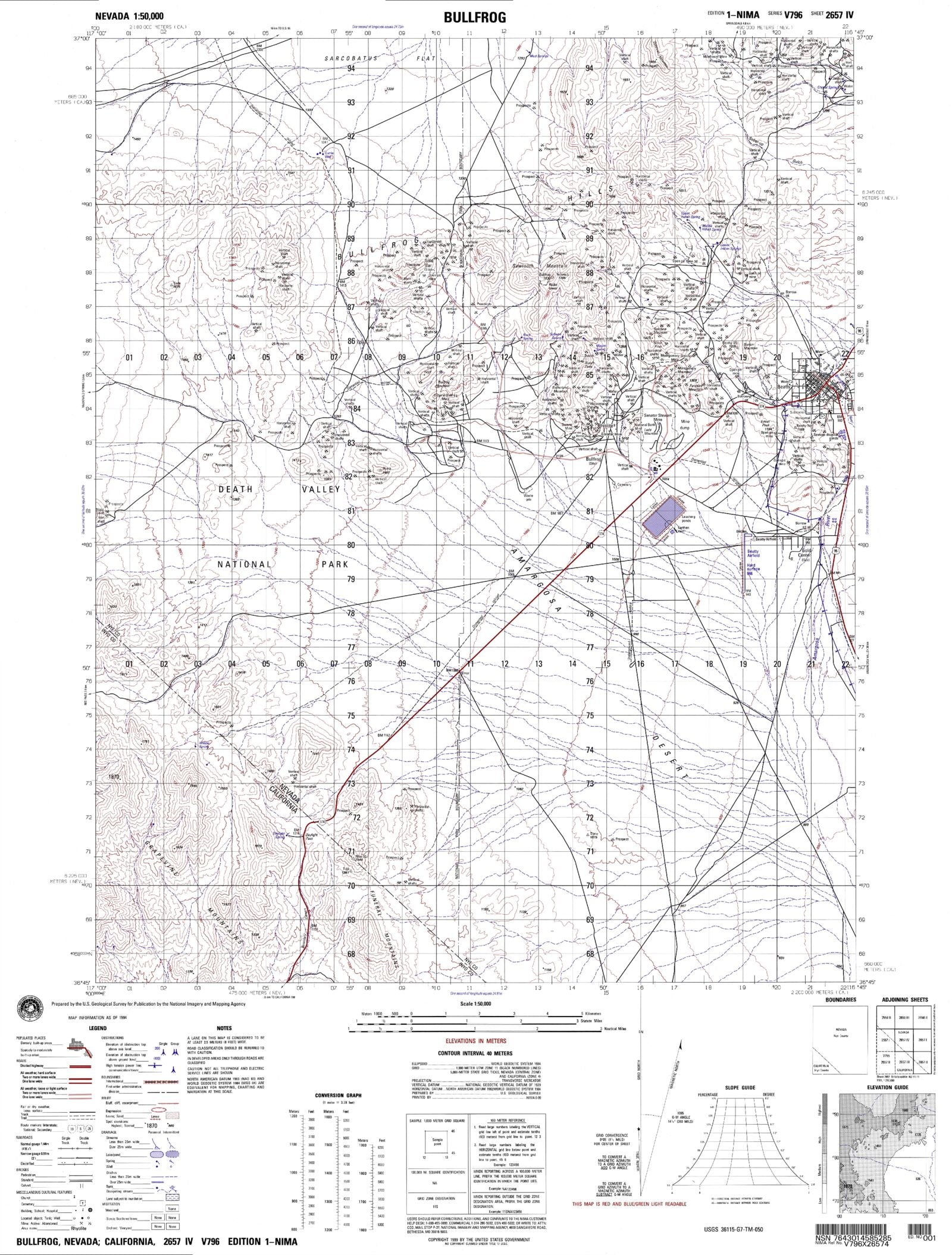 Bullfrog Nevada Military 1:50,000 Map – MyTopo Map Store