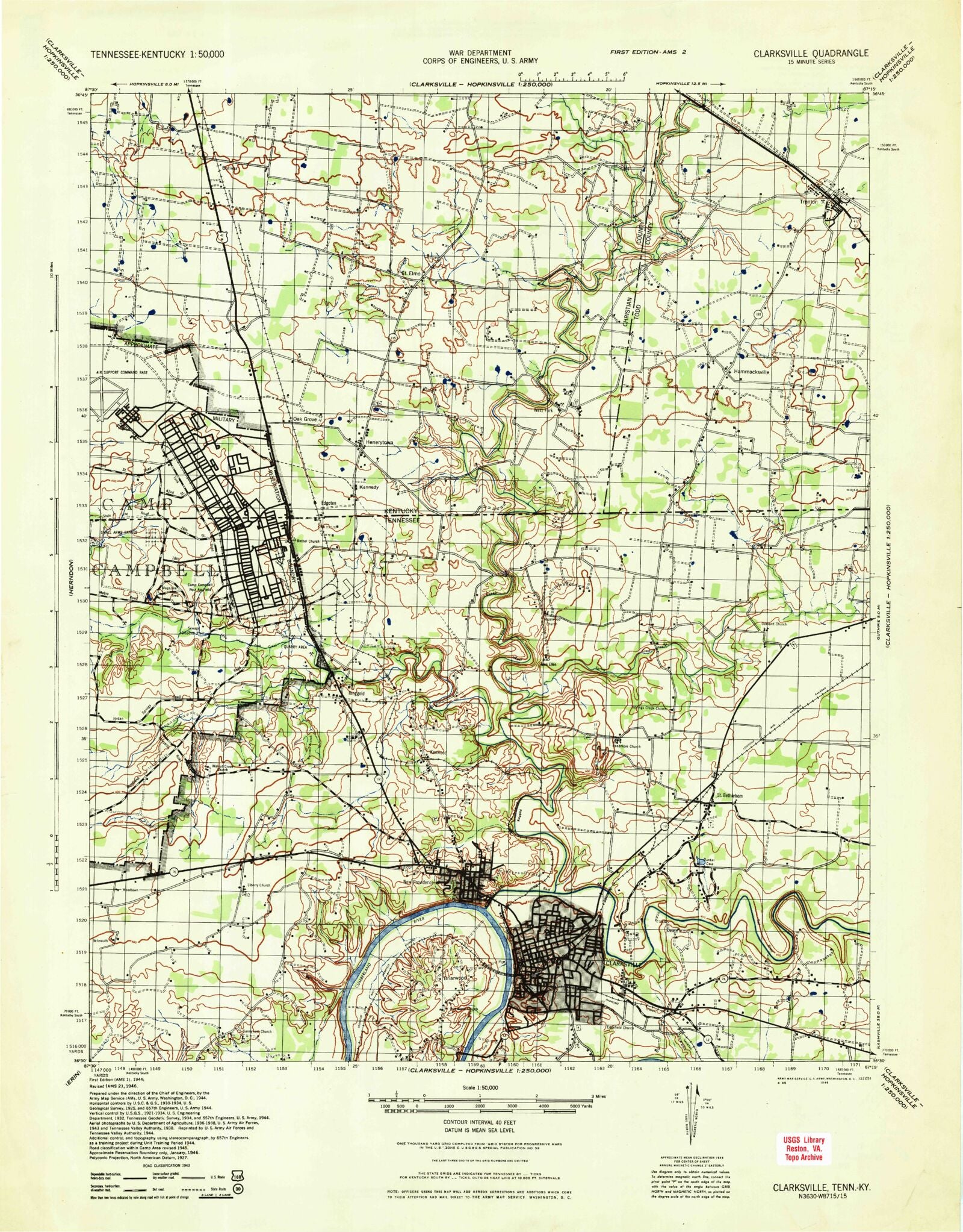 Clarksville Tennessee Military 1:50,000 Map – MyTopo Map Store