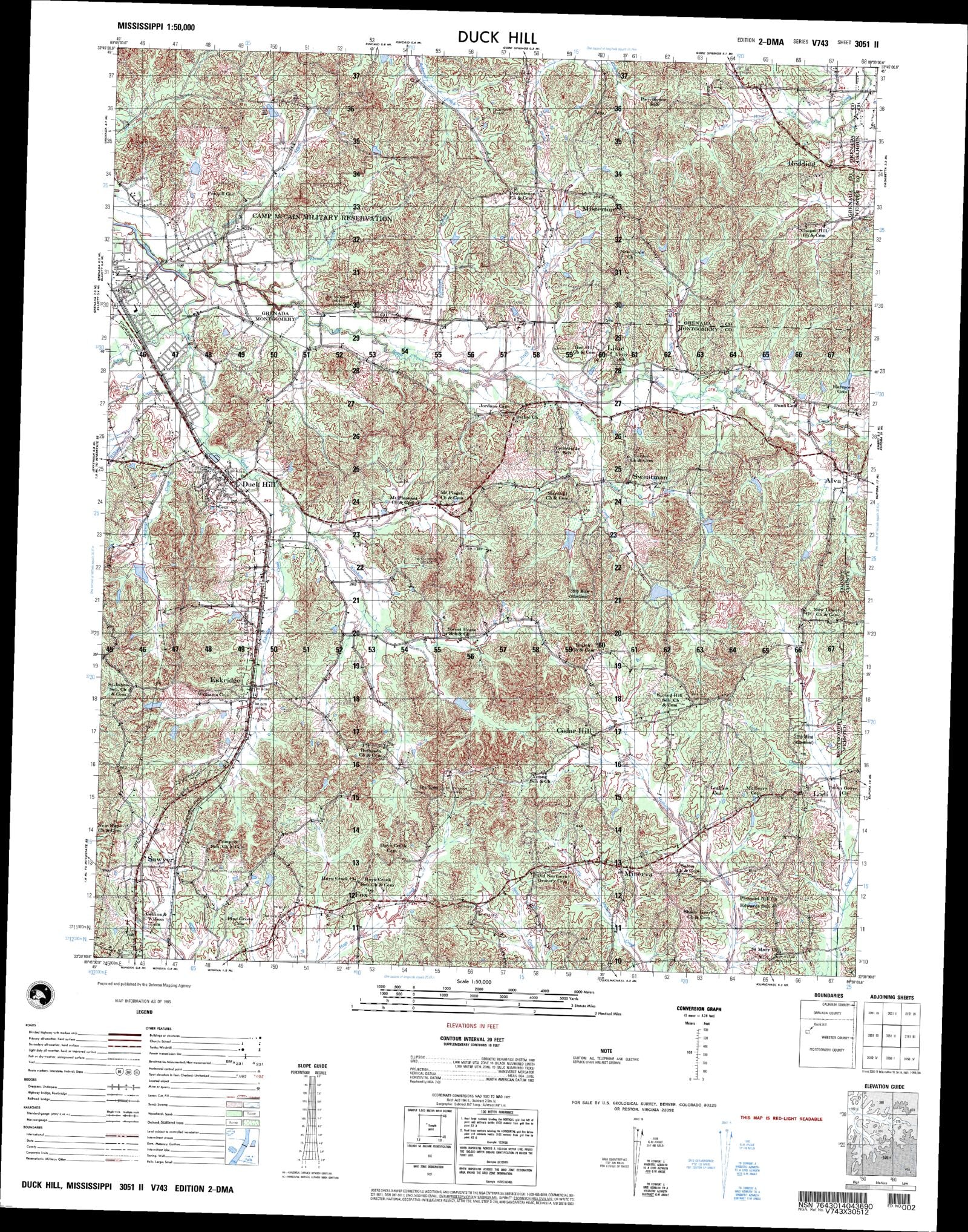 Duck Hill Mississippi Military 1:50,000 Map – MyTopo Map Store