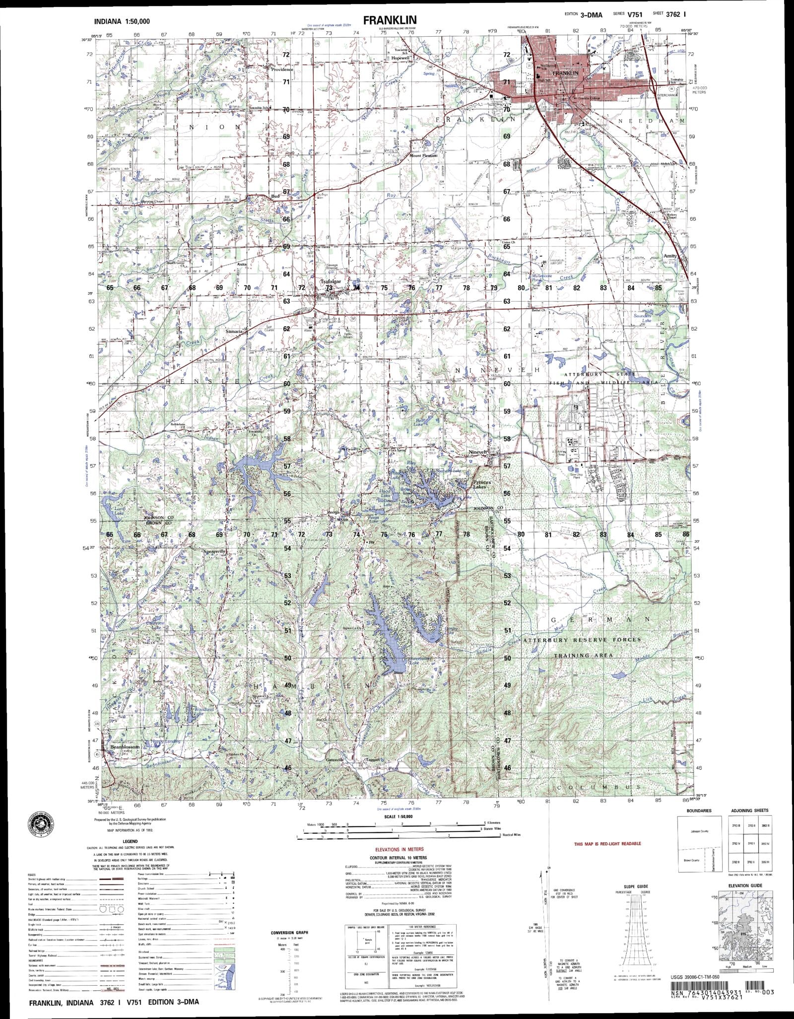 Franklin Indiana Military 1:50,000 Map – MyTopo Map Store