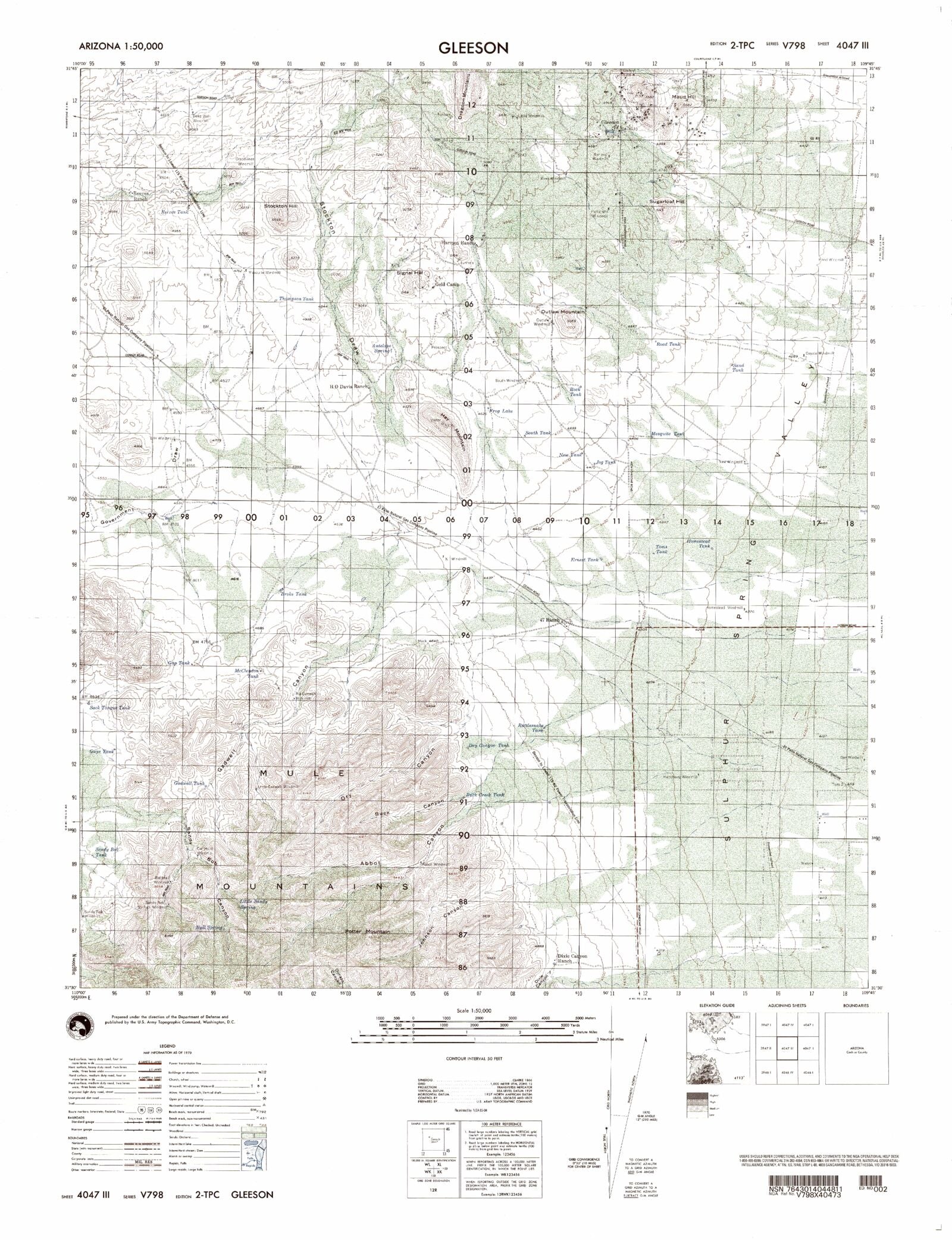 Gleeson Arizona Military 1:50,000 Map – MyTopo Map Store