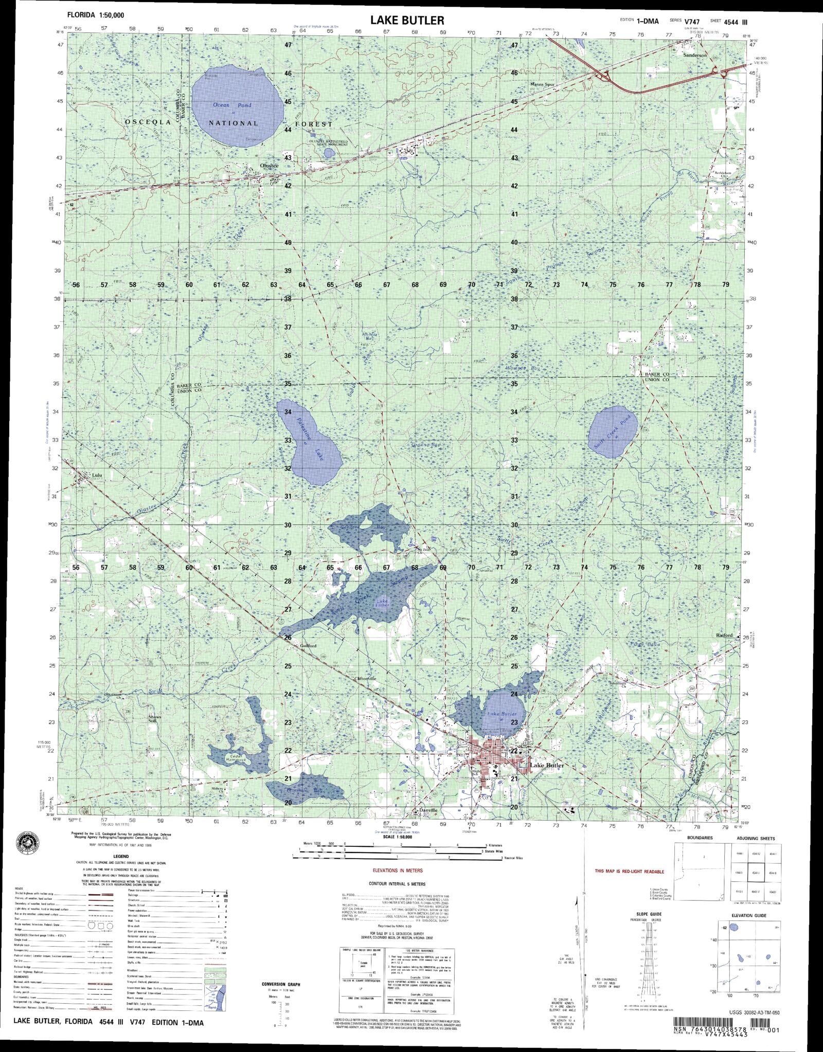 Lake Butler Florida Military 1:50,000 Map – MyTopo Map Store
