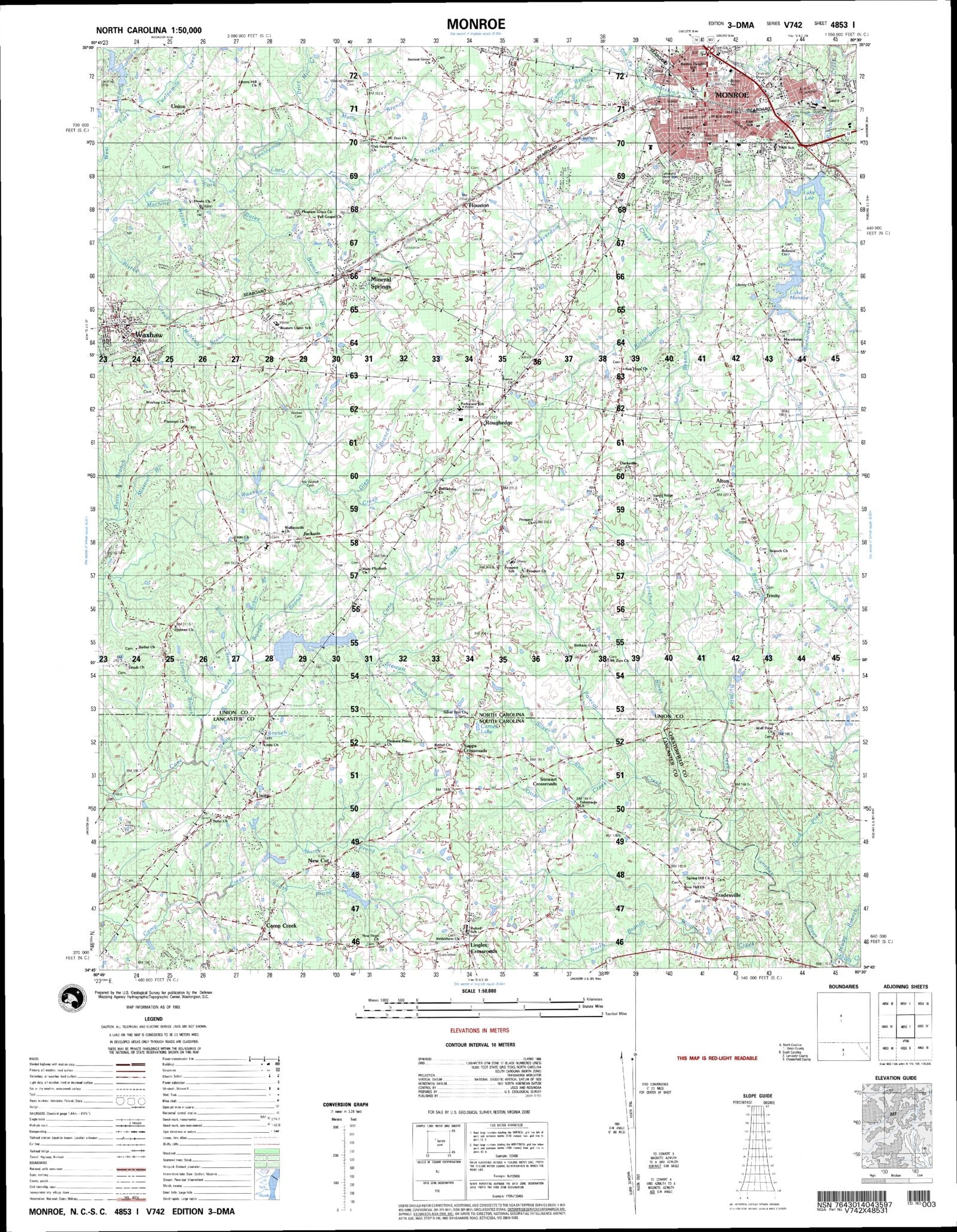 Monroe North Carolina Military 1:50,000 Map – MyTopo Map Store