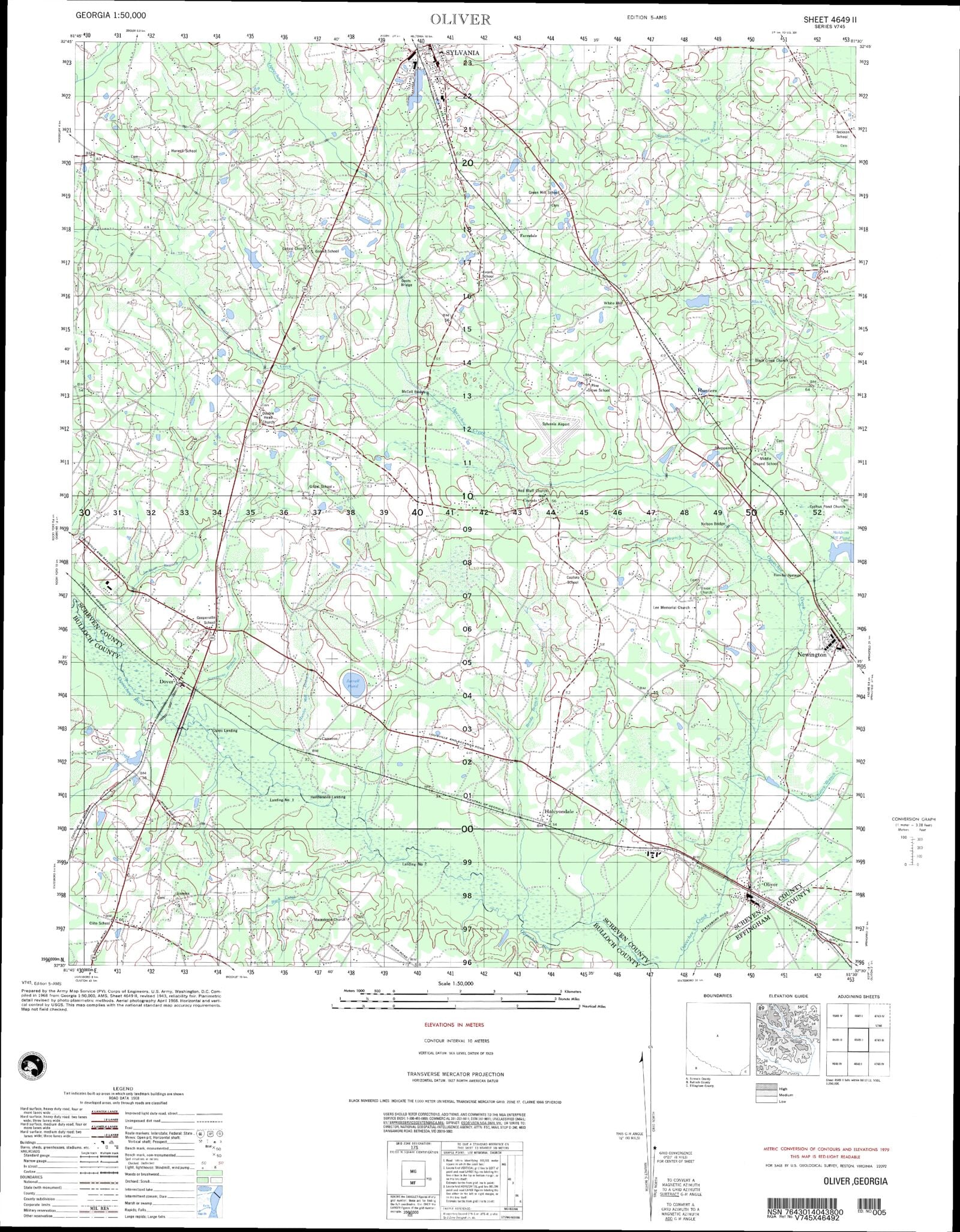 Oliver Georgia Military 1:50,000 Map – MyTopo Map Store
