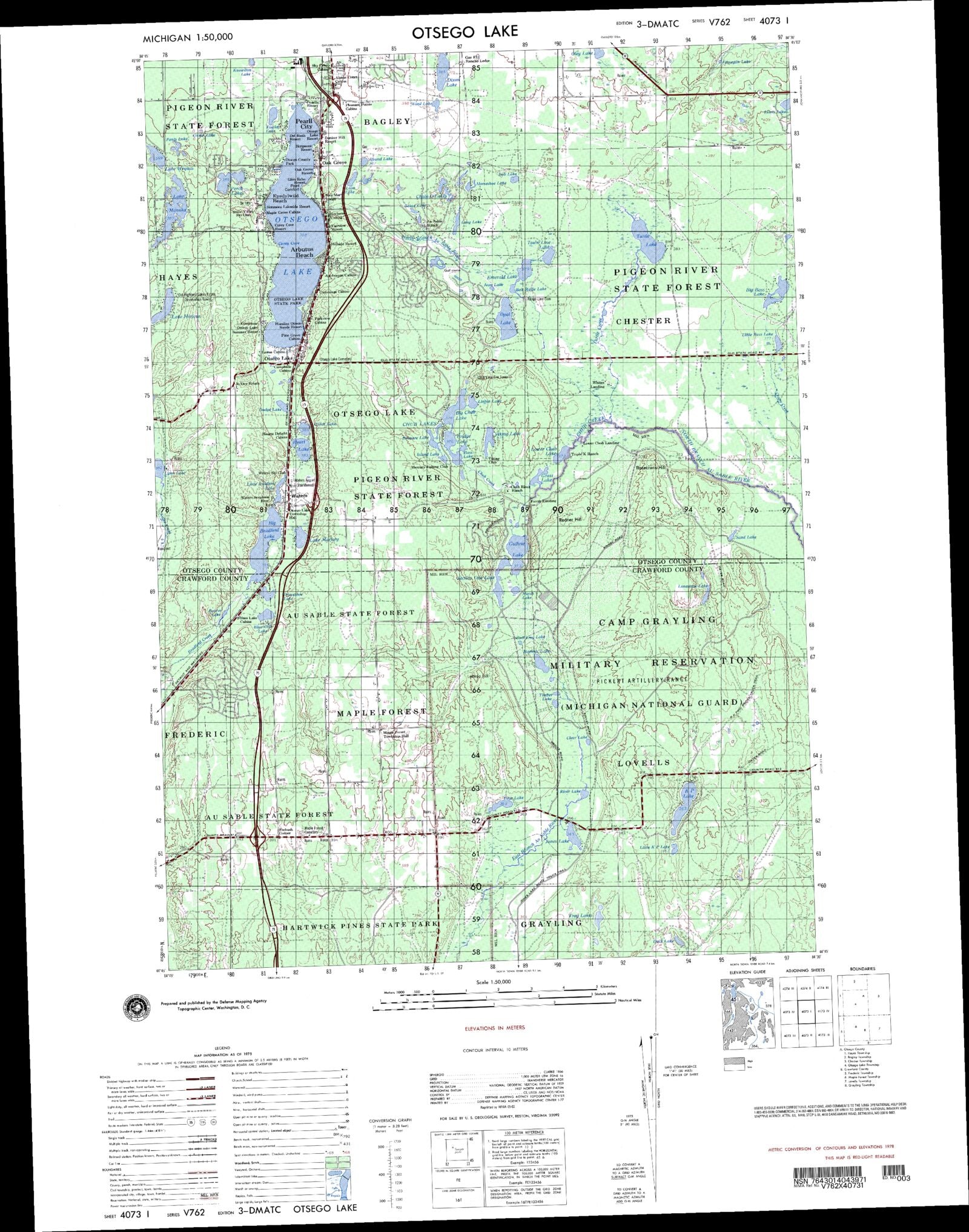 Otsego Lake Michigan Military 1:50,000 Map – MyTopo Map Store