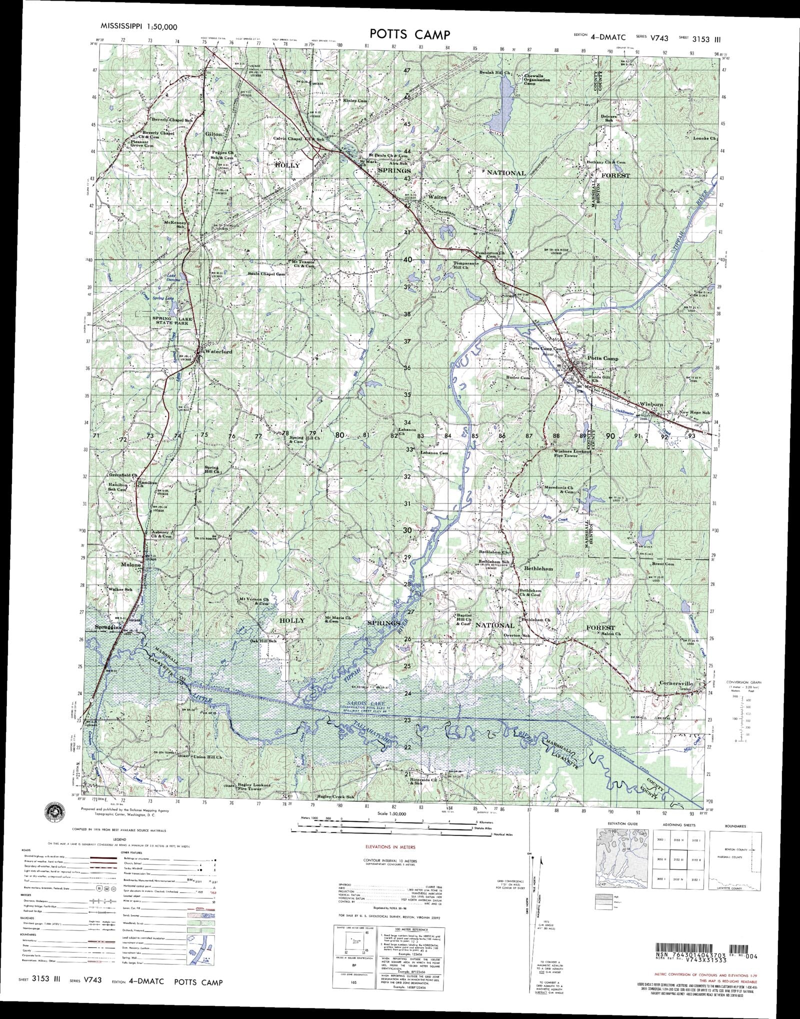 Potts Camp Mississippi Military 1:50,000 Map – MyTopo Map Store