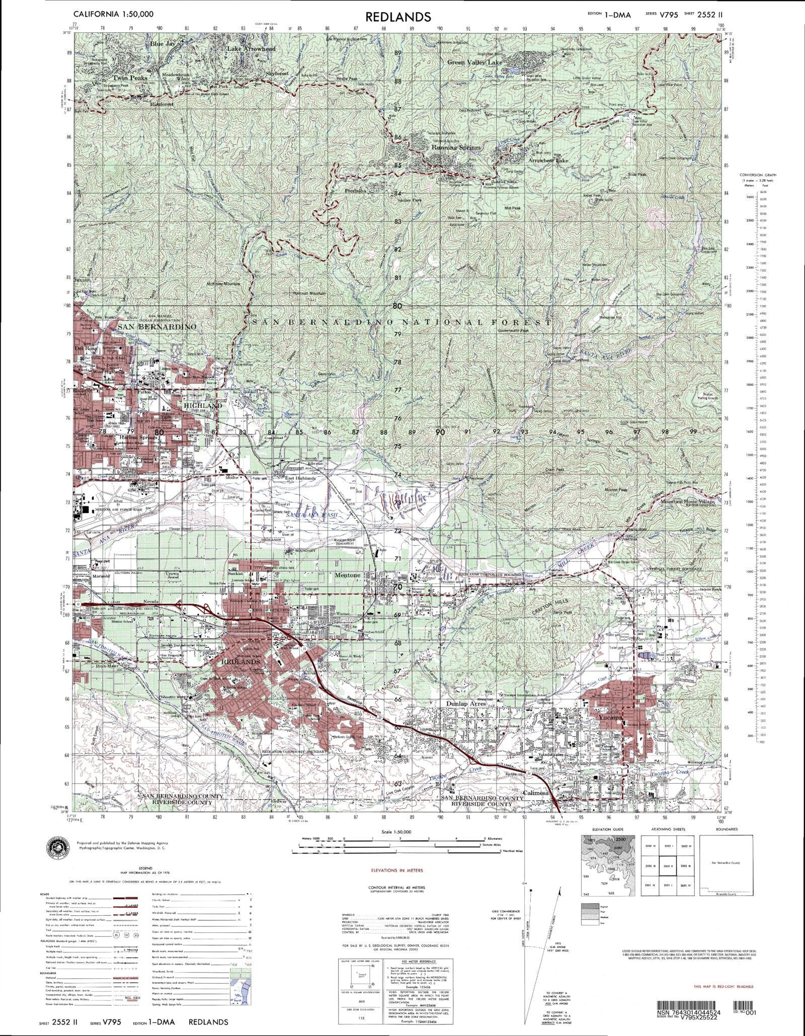 Redlands California Military 1:50,000 Map – MyTopo Map Store