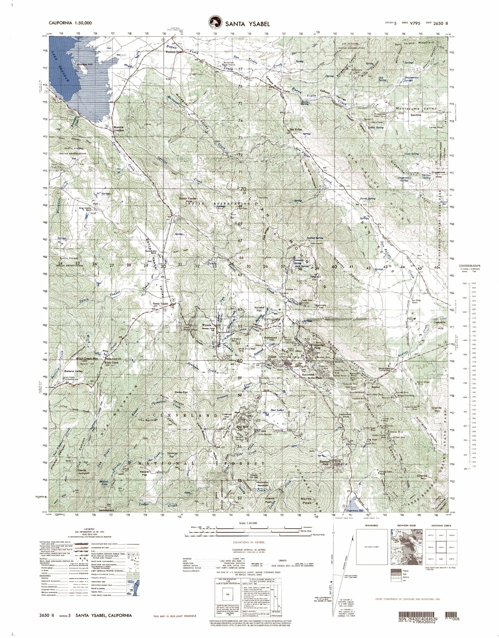 Santa Ysabel California Military 1:50,000 Map – MyTopo Map Store