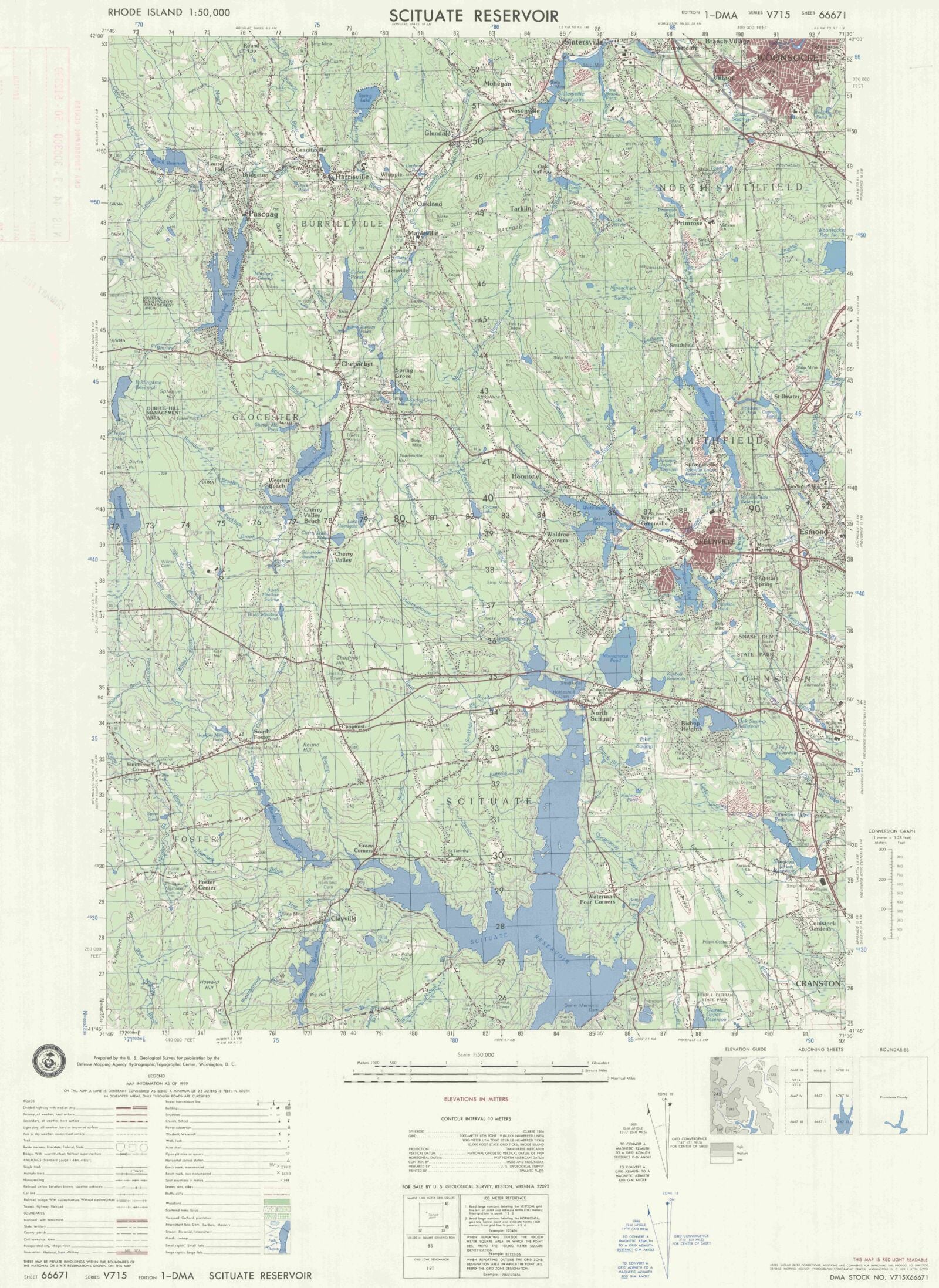 Scituate Reservoir Rhode Island Military 1:50,000 Map – MyTopo Map Store